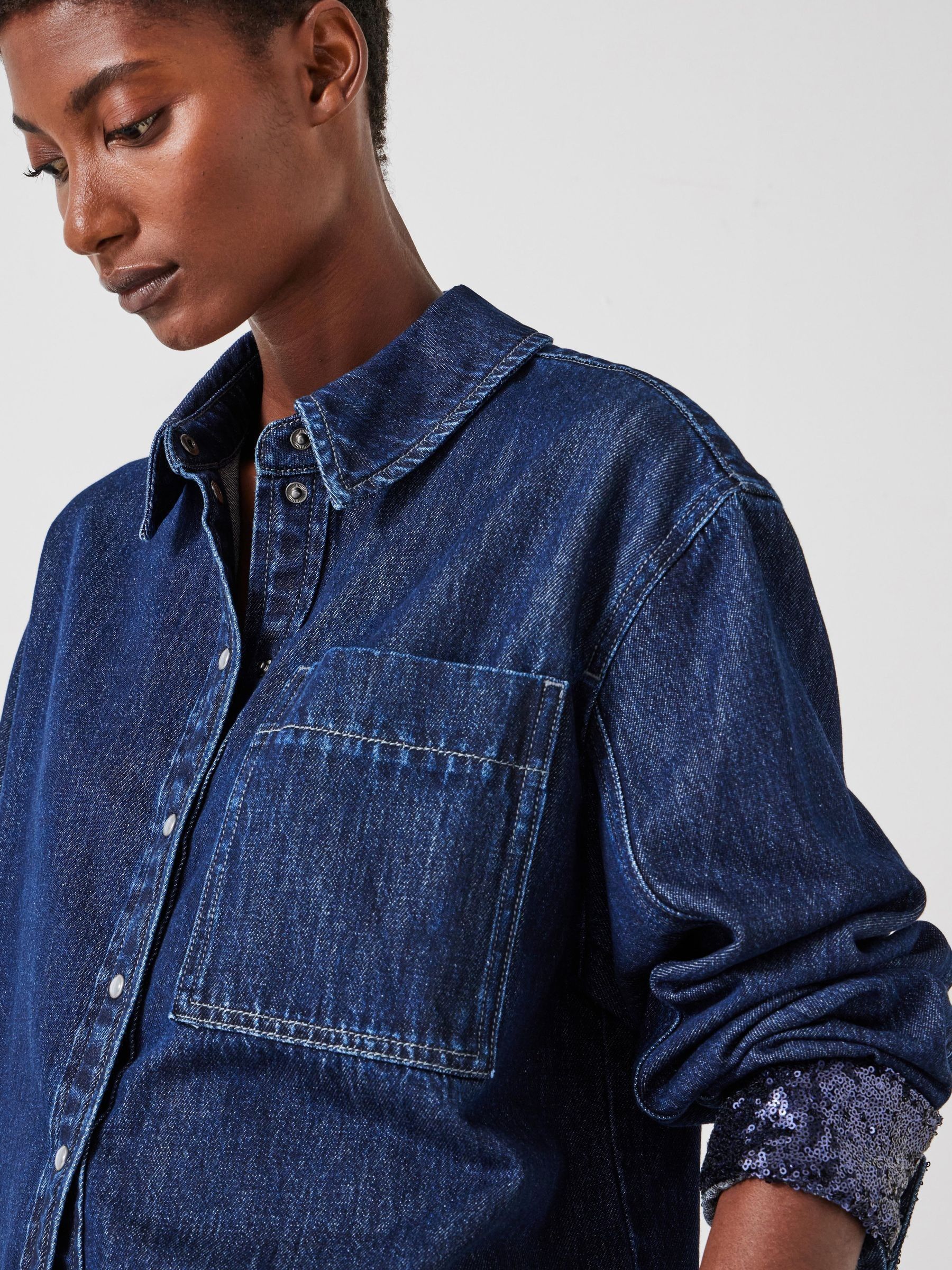 Buy Hush Blue Sequin Detail Denim Shirt from the Next UK online shop