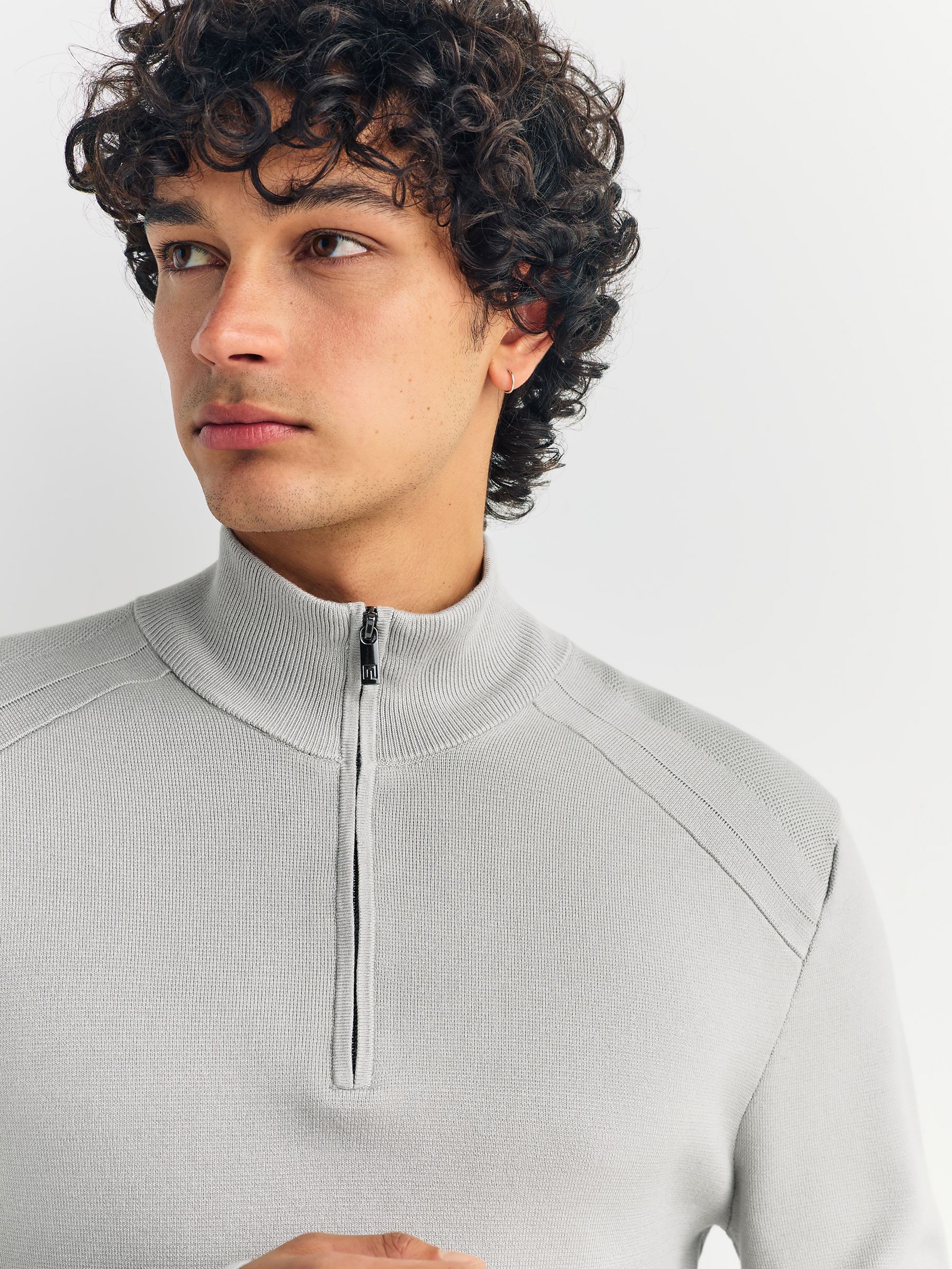 Buy Ice Grey Plain Slim Fit Viscose Quarter Zip Neck Jumper from the ...
