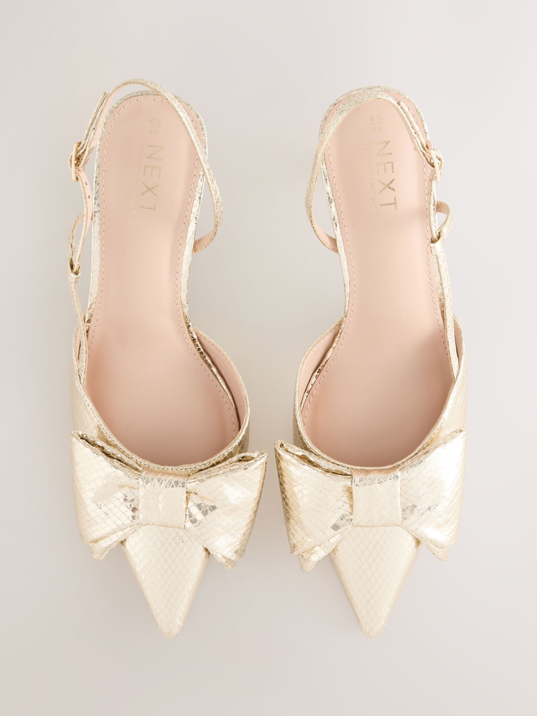 Buy Gold - Forever Comfort® Point Toe Bow Slingback Heels from Next Germany
