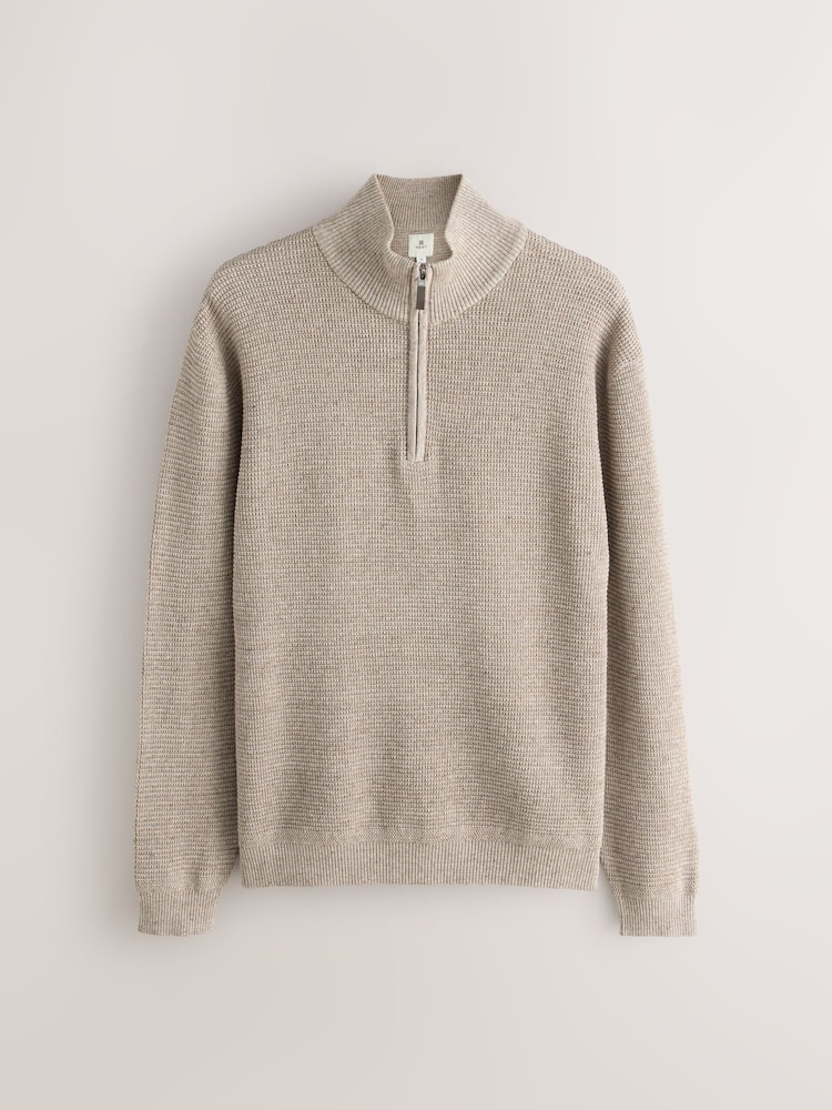 Buy Neutral Plain Regular Fit Textured Premium Quarter Zip Jumper from ...