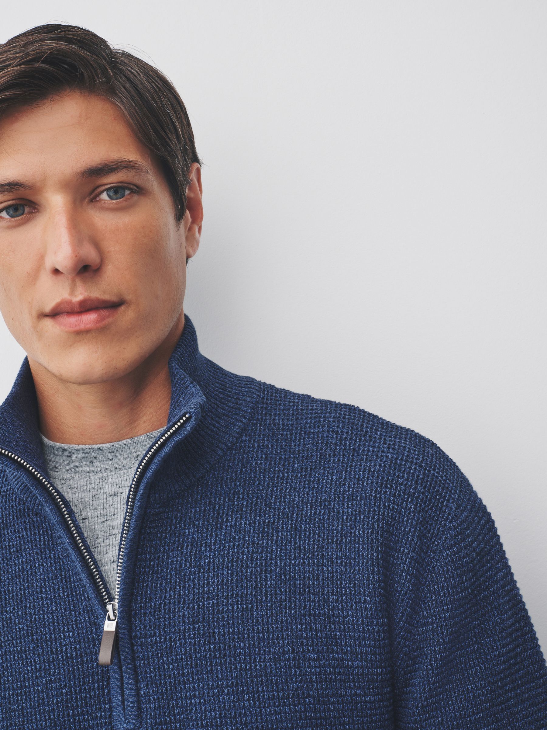 Buy Blue Plain Regular Fit Cotton Rich Textured Premium Quarter Zip ...