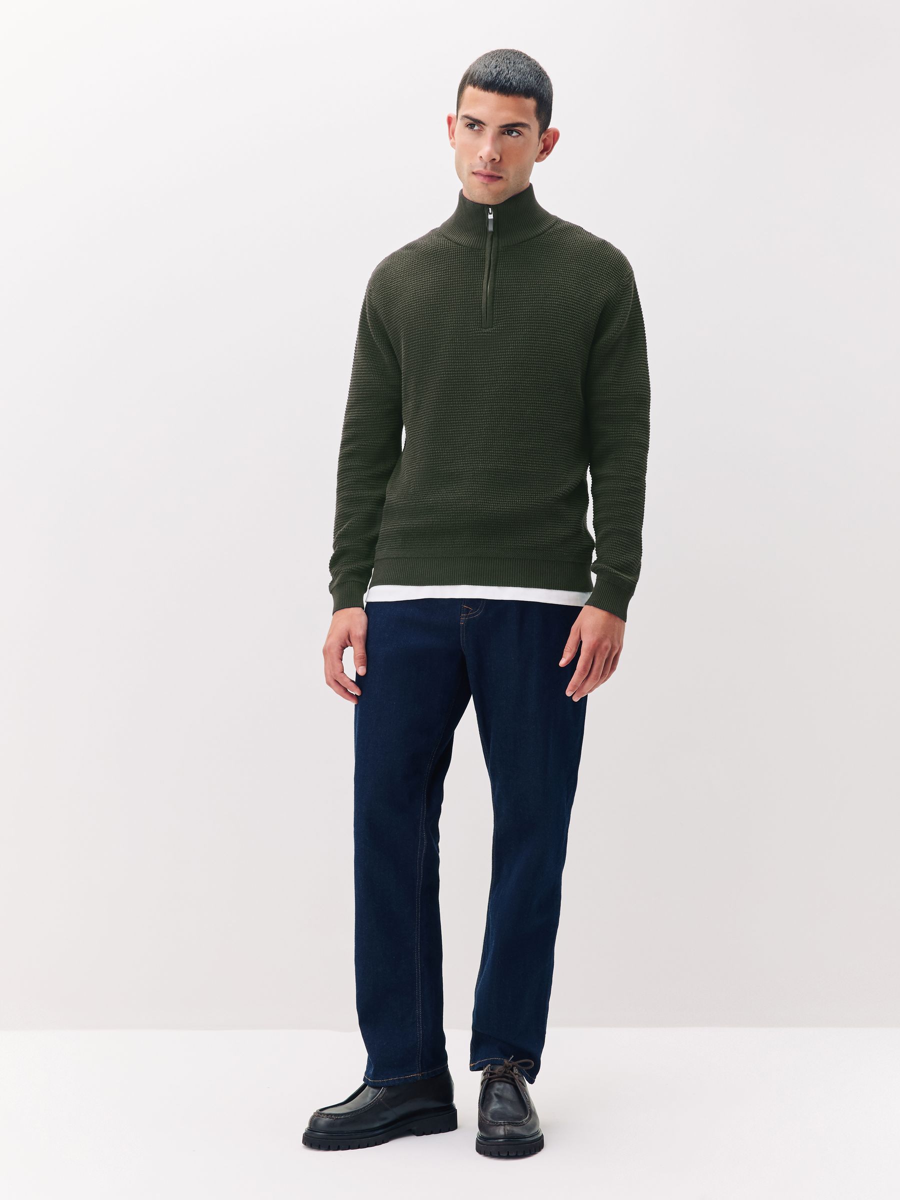 Buy Khaki Green Texture Quarter Zip Jumper from Next Israel