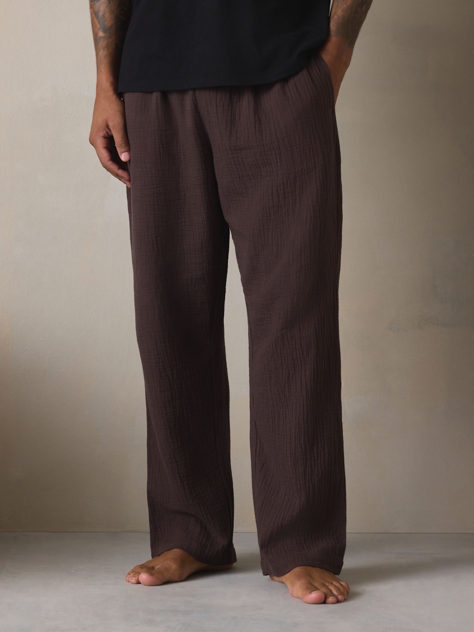 Buy Black/Brown Cheesecloth Short Sleeve Pyjamas Set from Next Australia