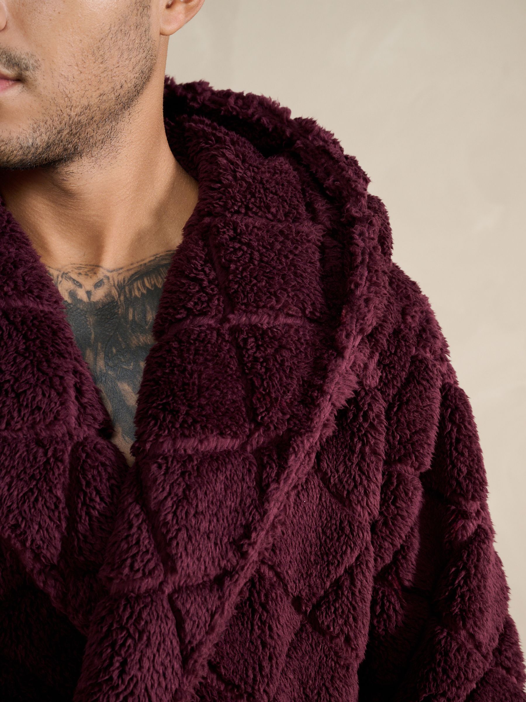Buy Burgundy Red Patterned Cut Borg Dressing Gown from Next Azerbaijan