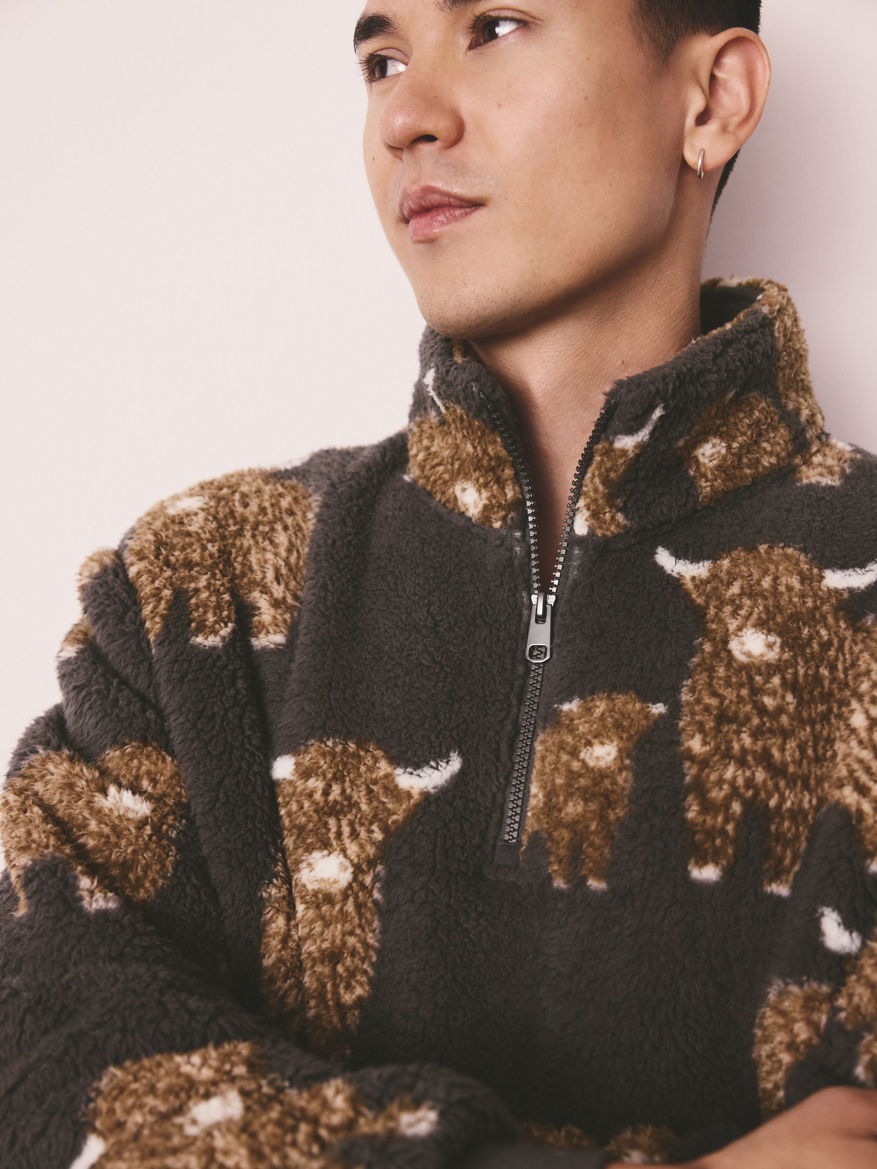 Buy Charcoal Grey Hamish The Highland Cow Matching Family Borg Zip Neck ...