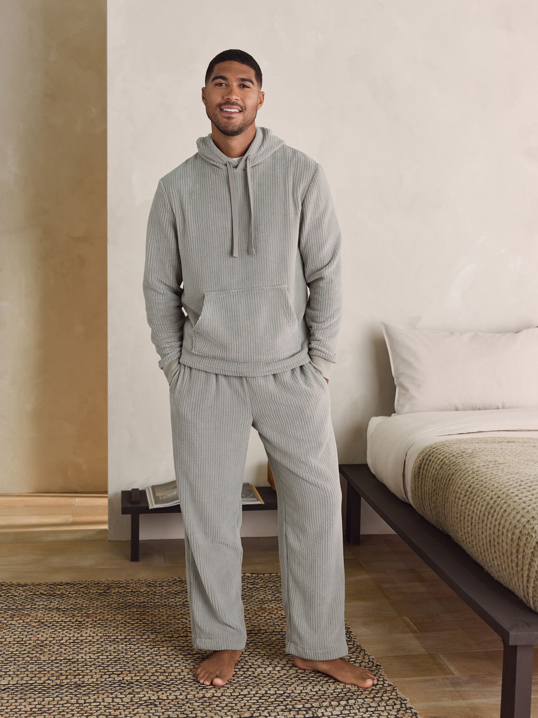 Buy Neutral Stone - Borg Fleece Ribbed Texture Hoodie from Next Italy