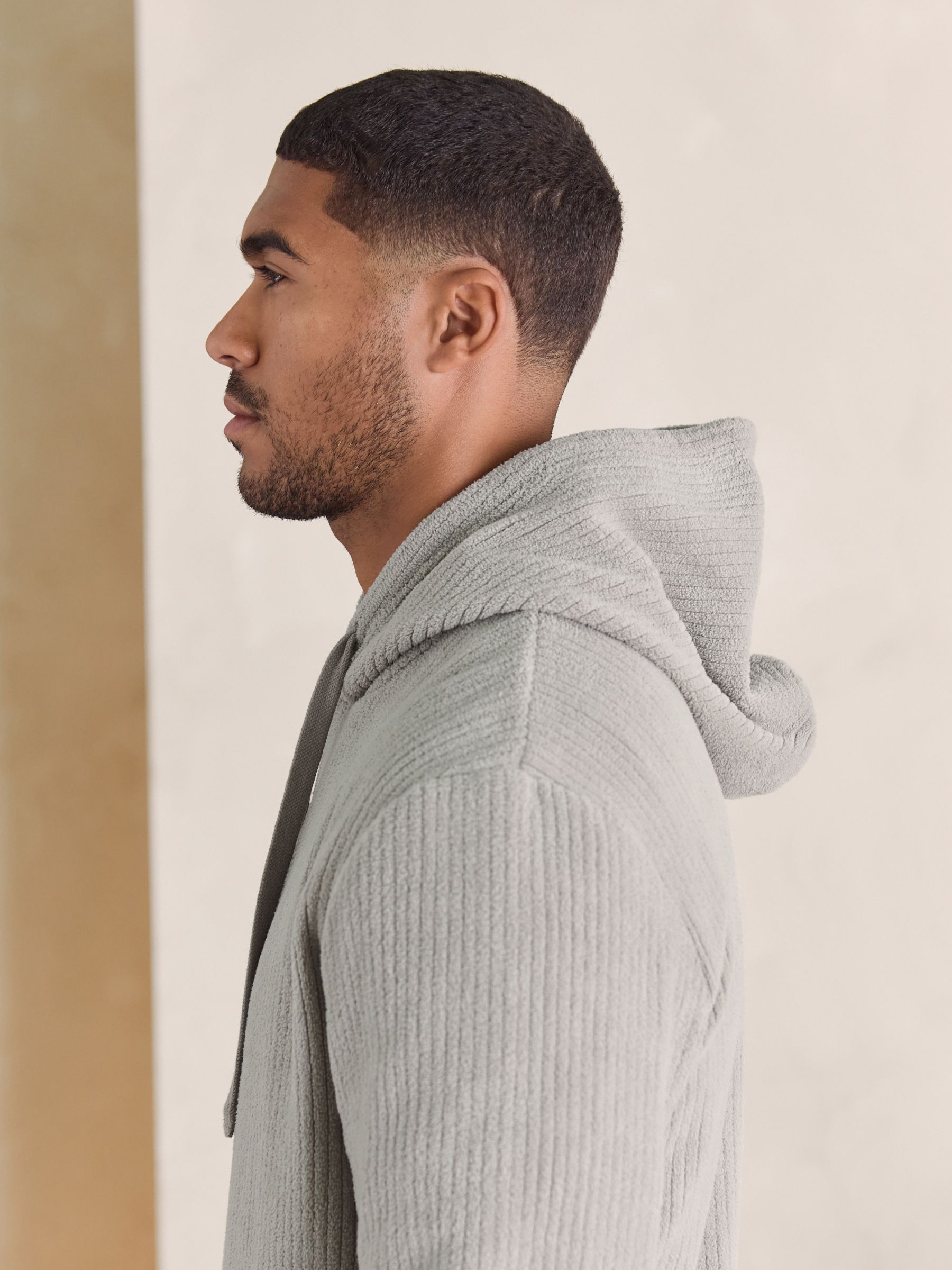 Buy Neutral Stone - Borg Fleece Ribbed Texture Hoodie from Next Italy
