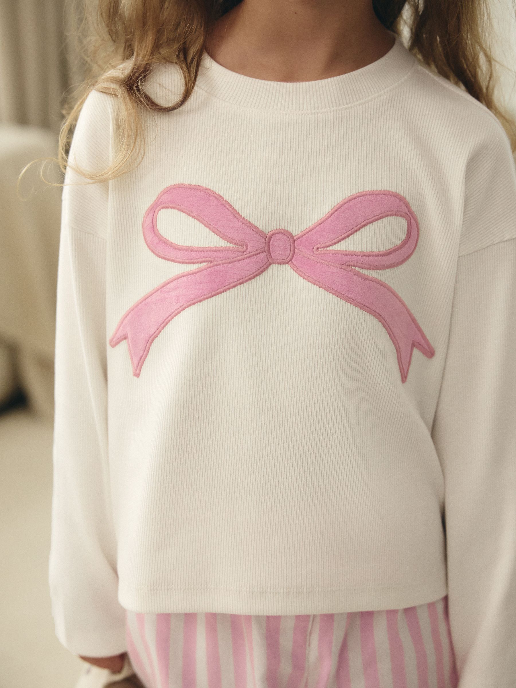 Buy Pink Bow Stripe Woven Pyjamas (9mths-16yrs) from the Next UK online ...
