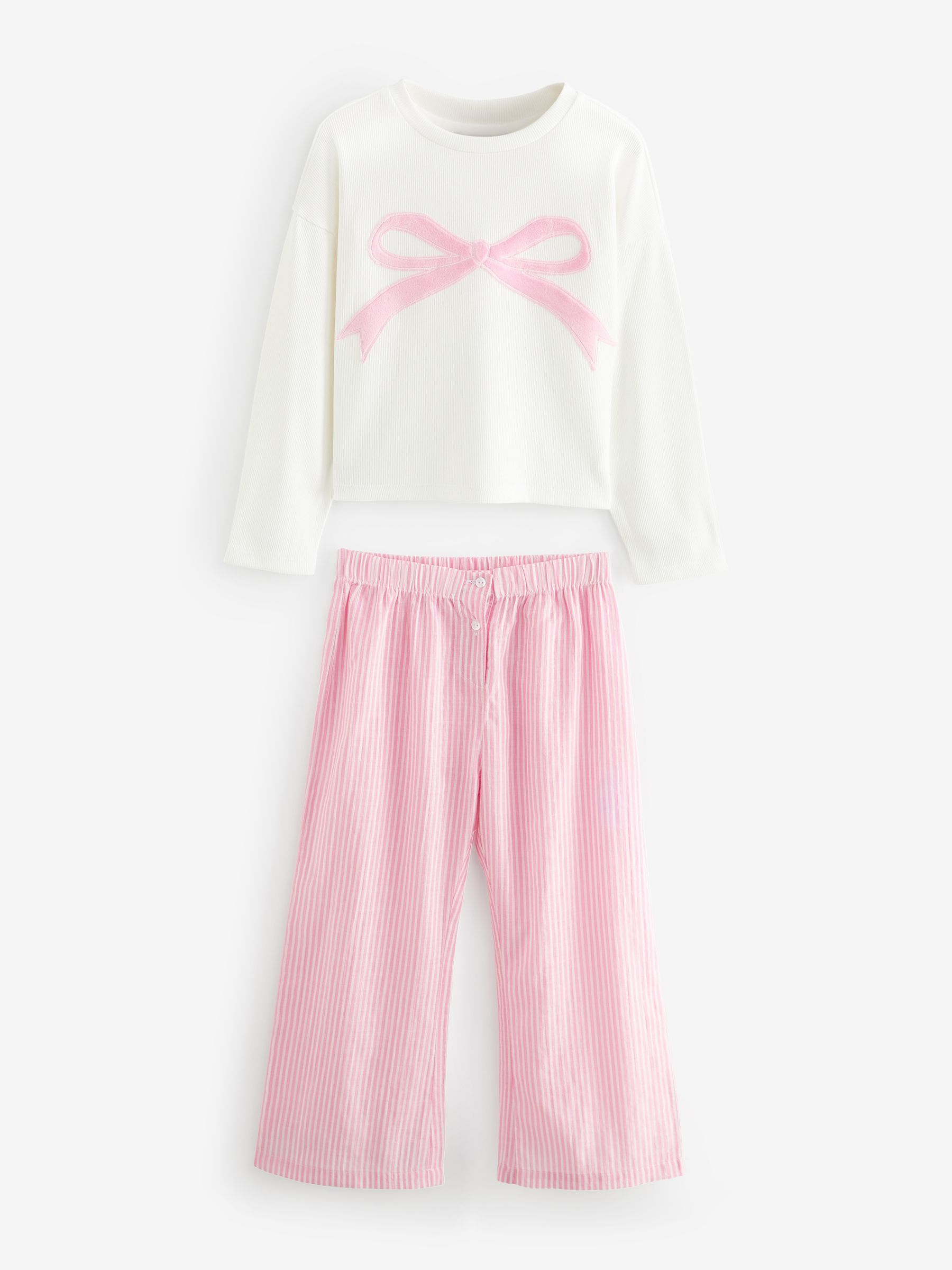 Buy Pink Bow Stripe Woven Pyjamas (9mths-16yrs) from the Next UK online ...