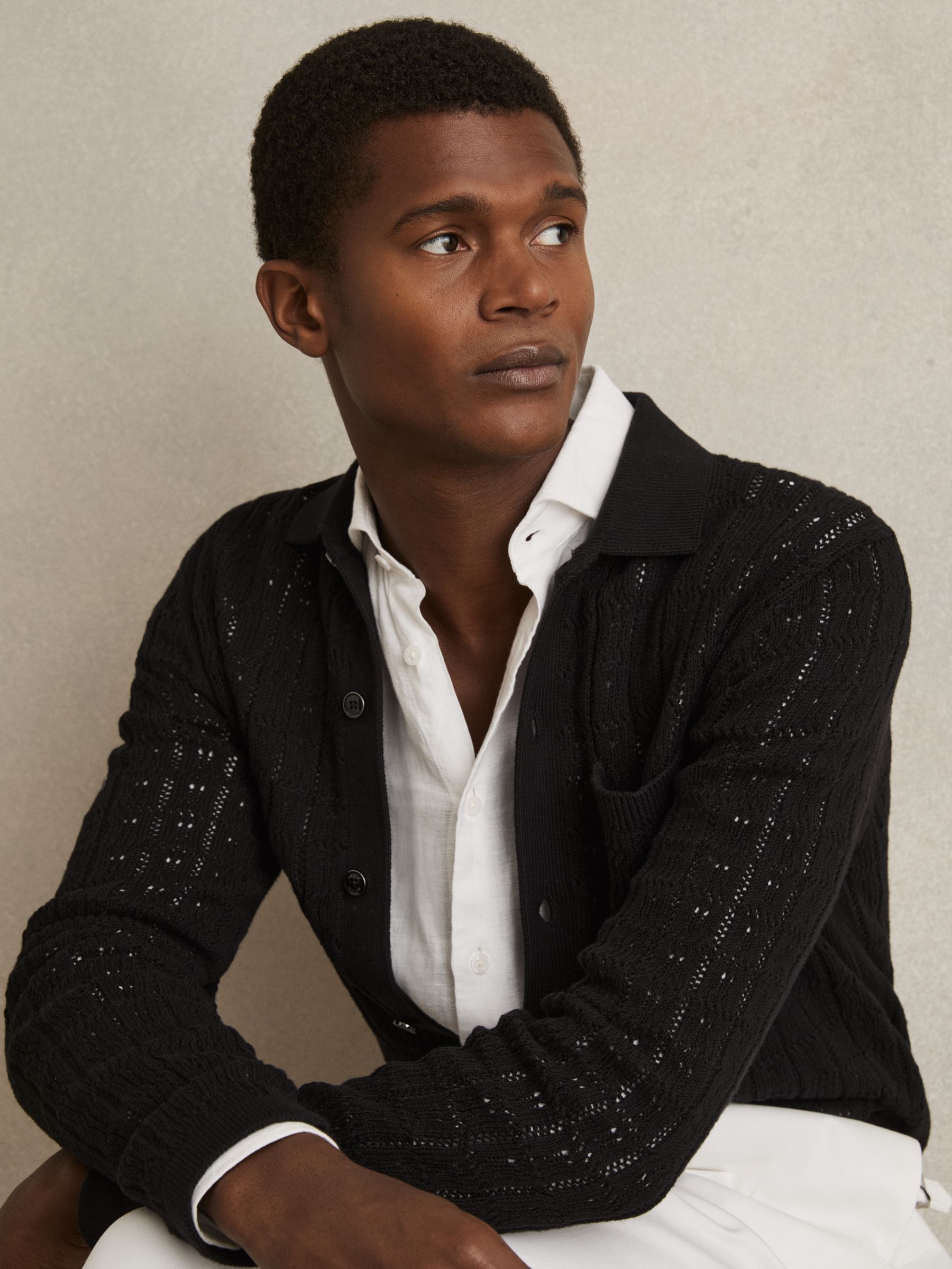 Buy Reiss Black Parson Cotton-Blend Textured Knit Shirt from the Next ...