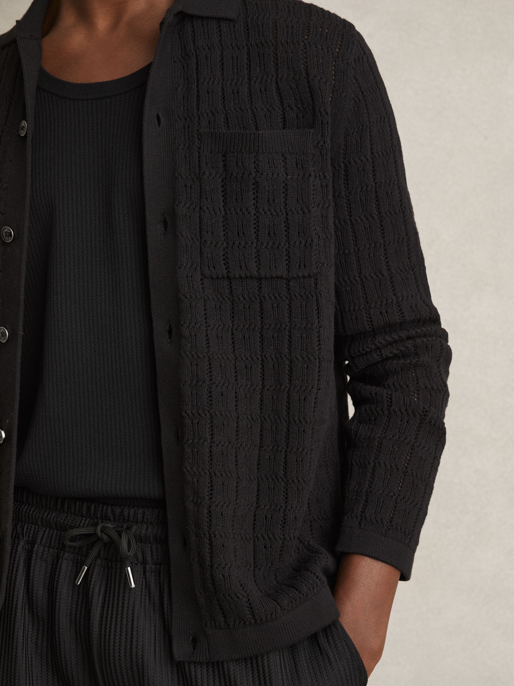 Buy Reiss Black Parson Cotton-Blend Textured Knit Shirt from the Next ...