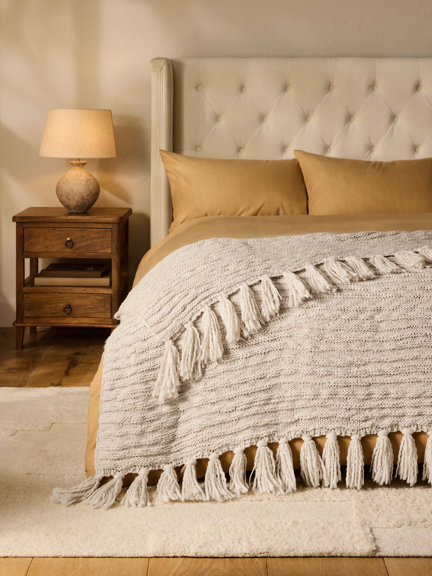 Buy Light Natural Tassel Knit Throw from the Next UK online shop