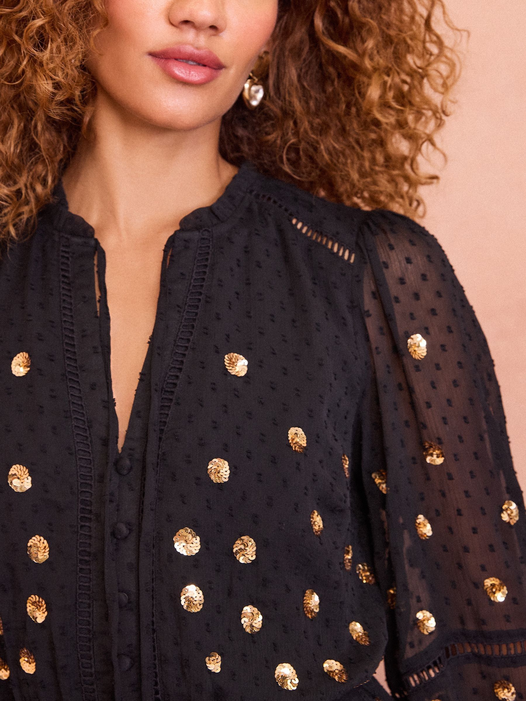 Buy Love & Roses Black Sequin Polka Dot V-Neck Midi Dress from the Next ...