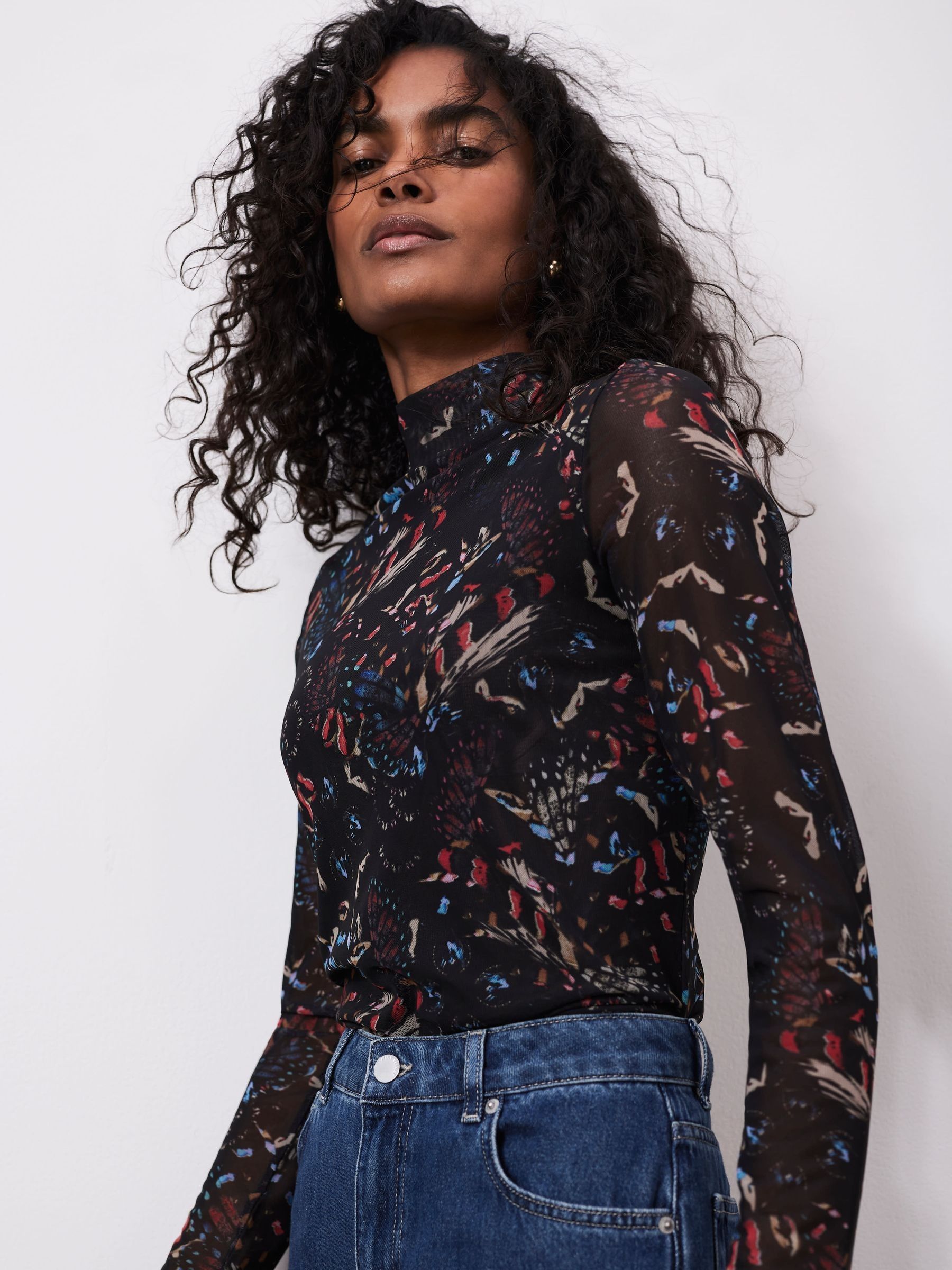 Buy Mint Velvet Black Floral Print Mesh Top from the Next UK online shop