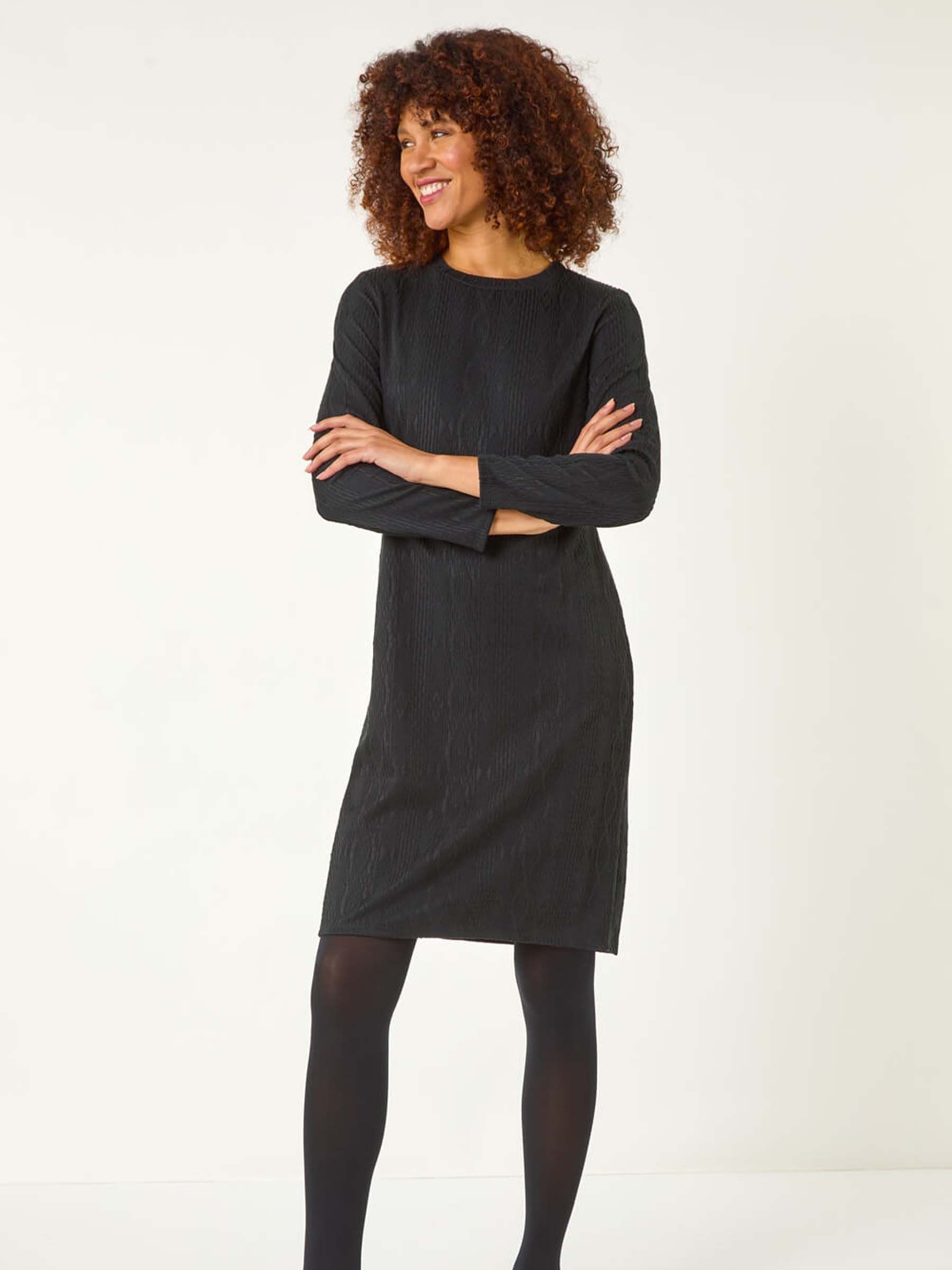 Buy Roman Black Cable Knit Textured Dress from the Next UK online shop
