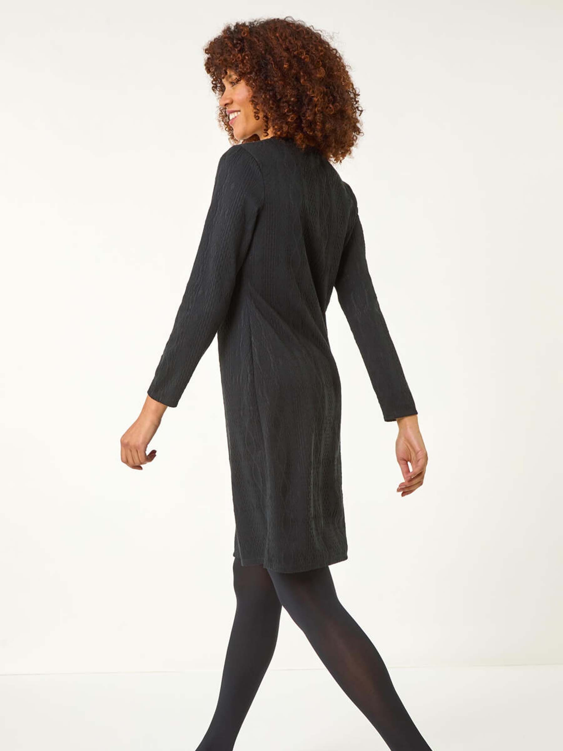 Buy Roman Black Cable Knit Textured Dress from the Next UK online shop