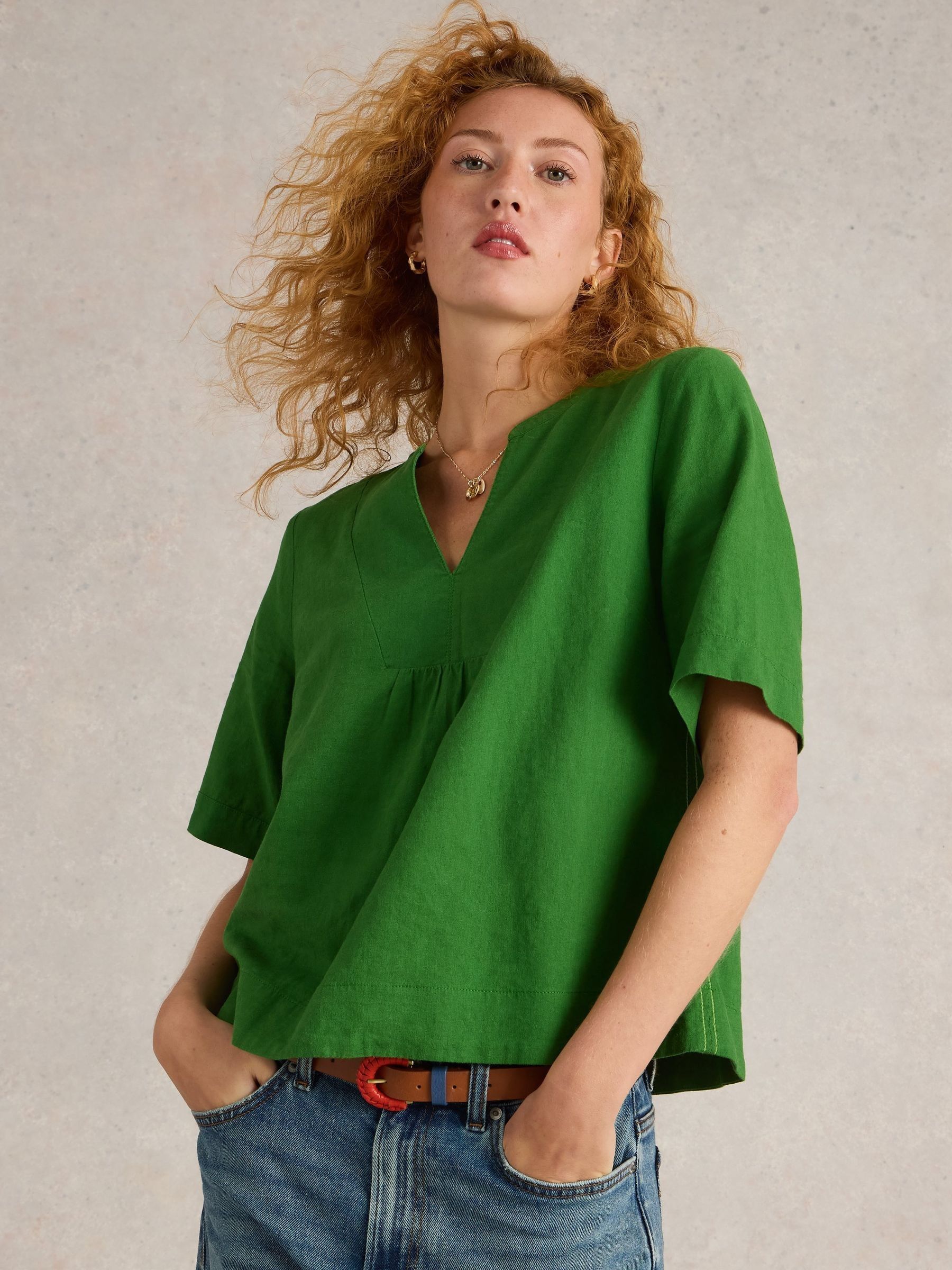 Buy White Stuff Green Ash Linen Blend Top from the Next UK online shop