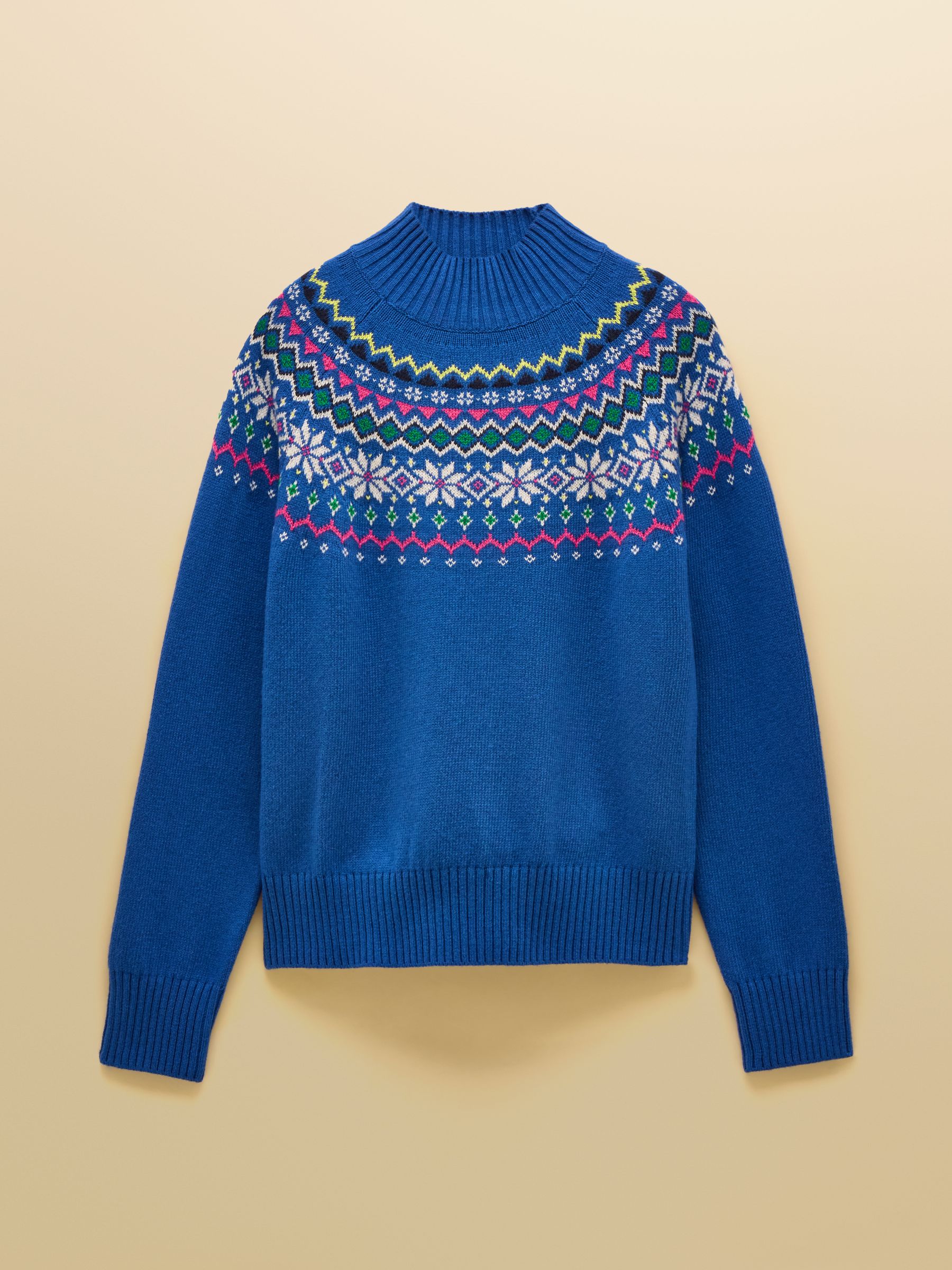 Buy Joules Alba Blue Fair Isle High Neck Cotton-Blend Jumper from the ...