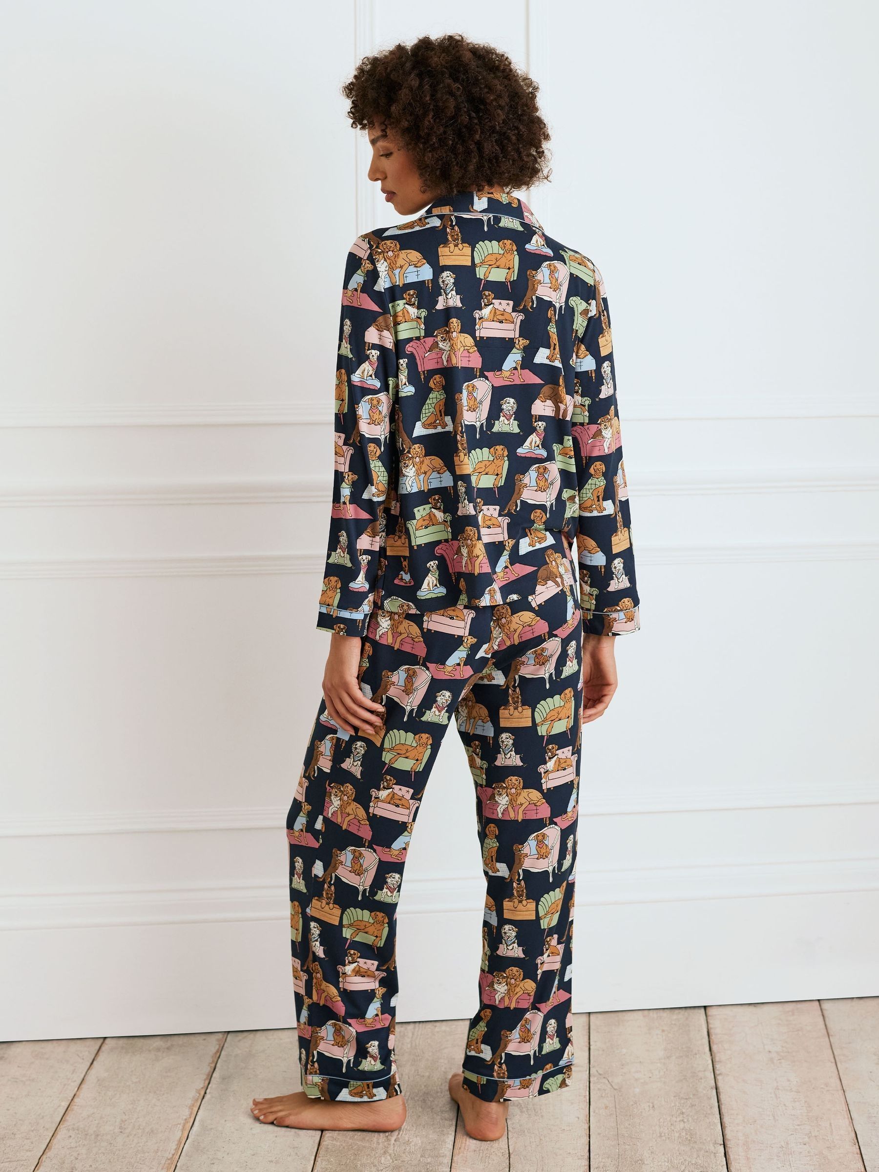 Buy Chelsea Peers Blue Trouser Pyjamas Dogs Night In Print Long Pyjamas ...