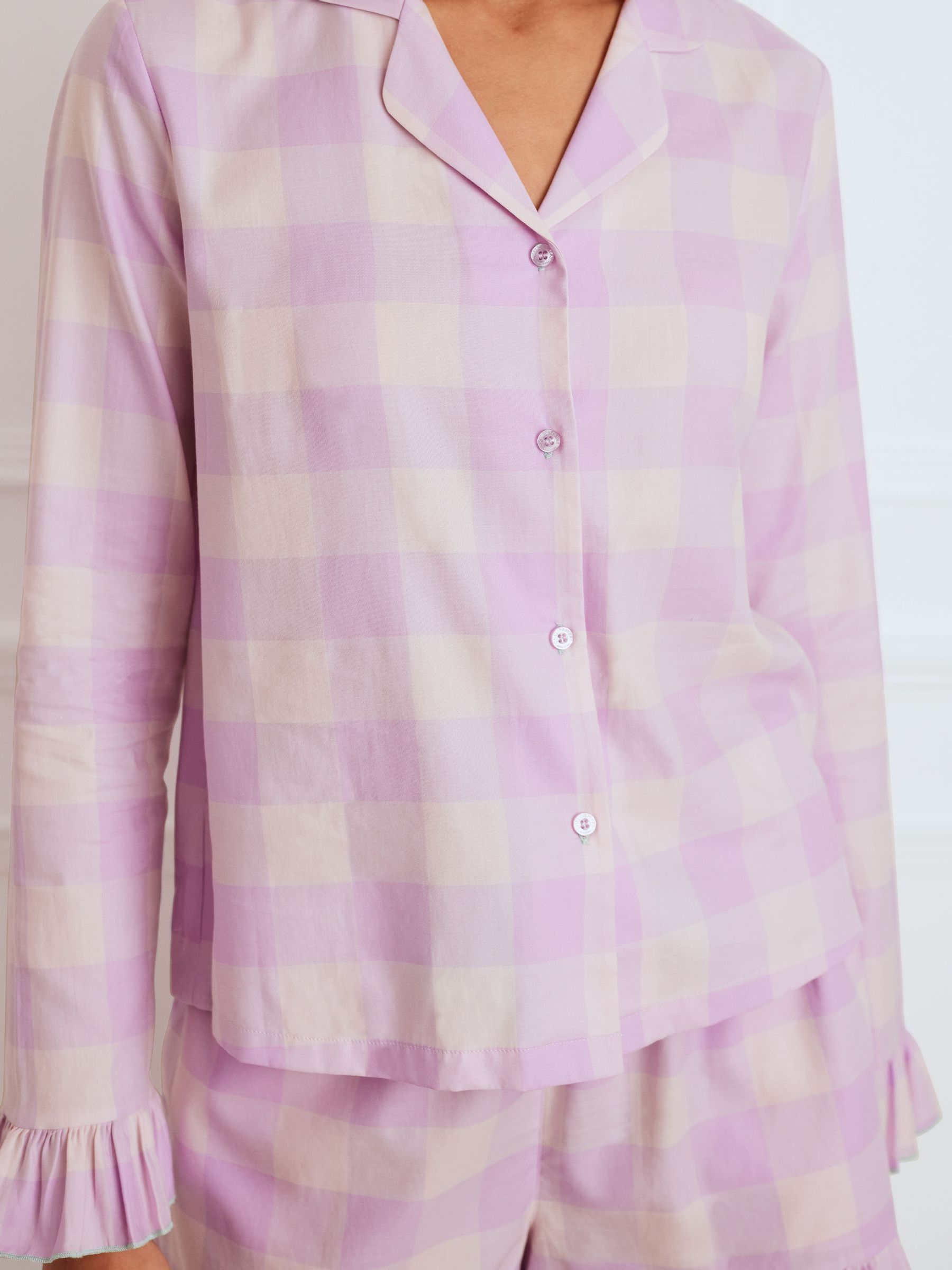 Buy Chelsea Peers Purple 100% Cotton Gingham Frill Short Pyjamas Set ...