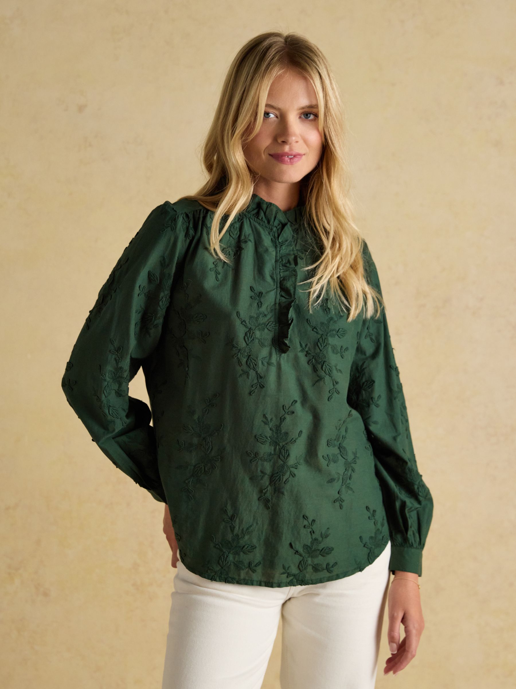 Buy Joules Melanie Green Embroidered Ruffle Blouse from the Next UK ...