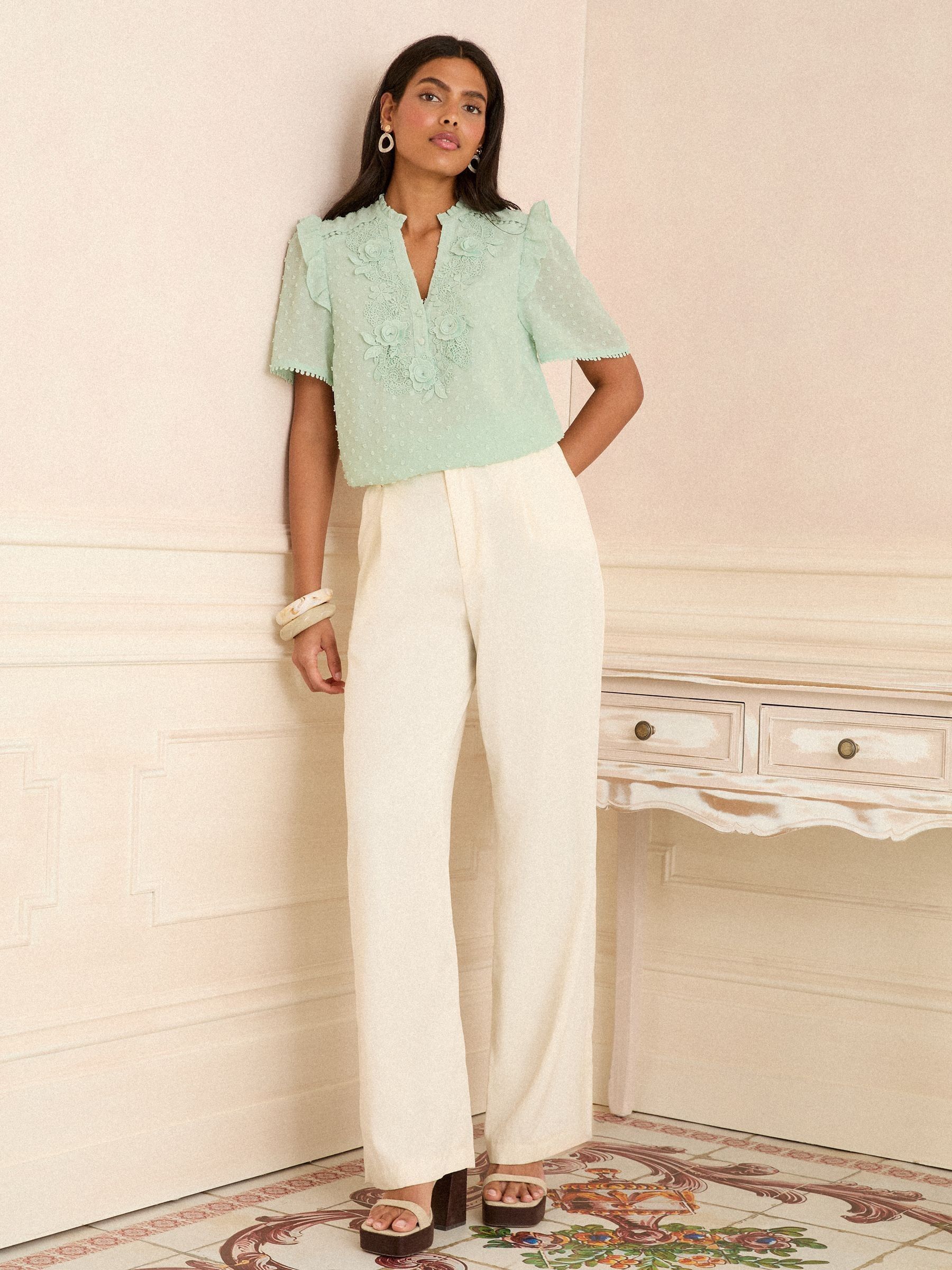 Buy Love & Roses Mint Green Short Sleeve V-Neck Dobby Blouse from Next ...