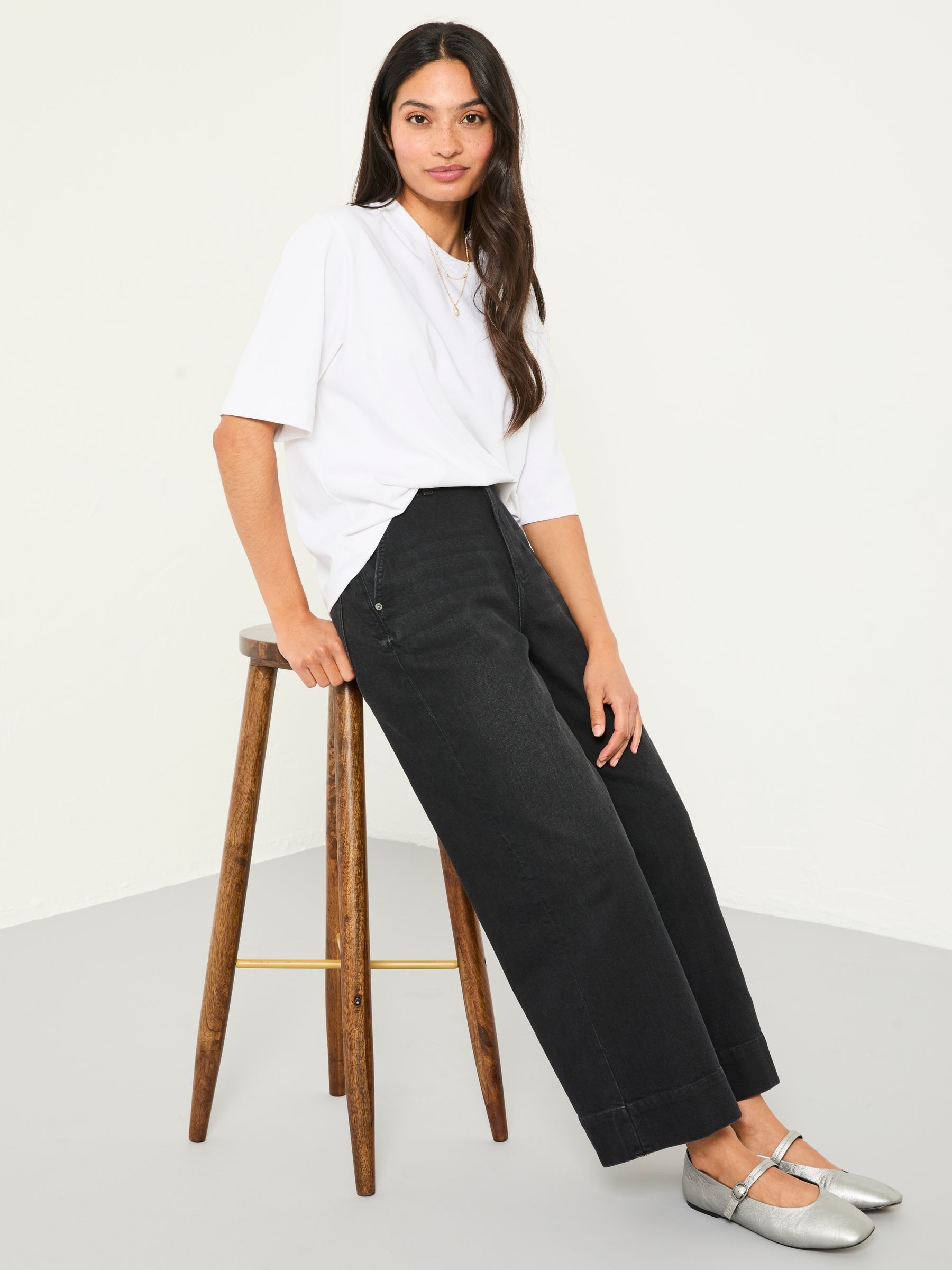 Buy FatFace Hove Washed Black Denim Wide Leg Crop Jeans from Next New ...