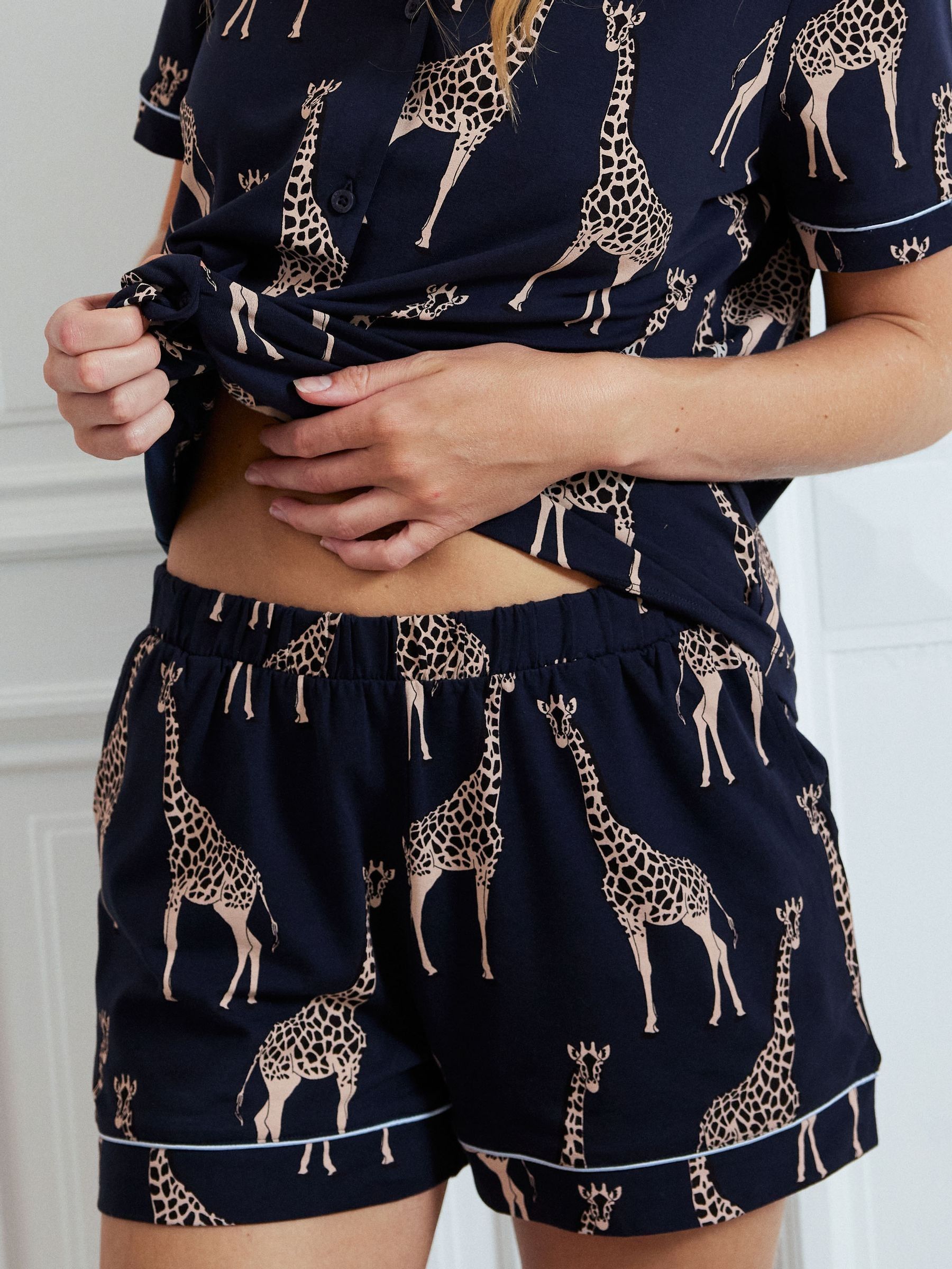 Buy Chelsea Peers Blue Cotton Giraffe Print Short Pyjamas Set from the ...