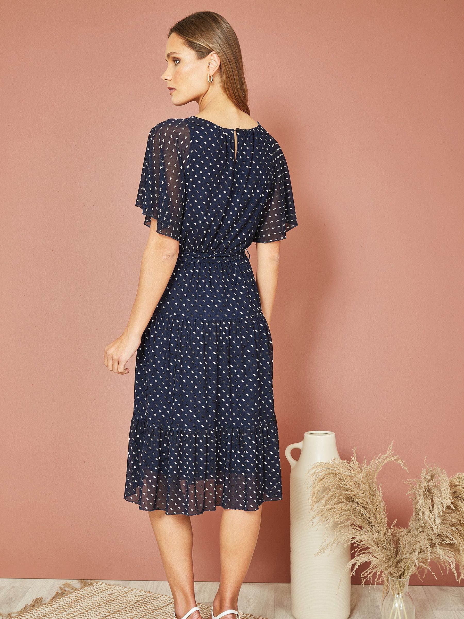 Buy Yumi Blue Dot Print Mesh Stretch Midi Skater Dress from Next Ireland