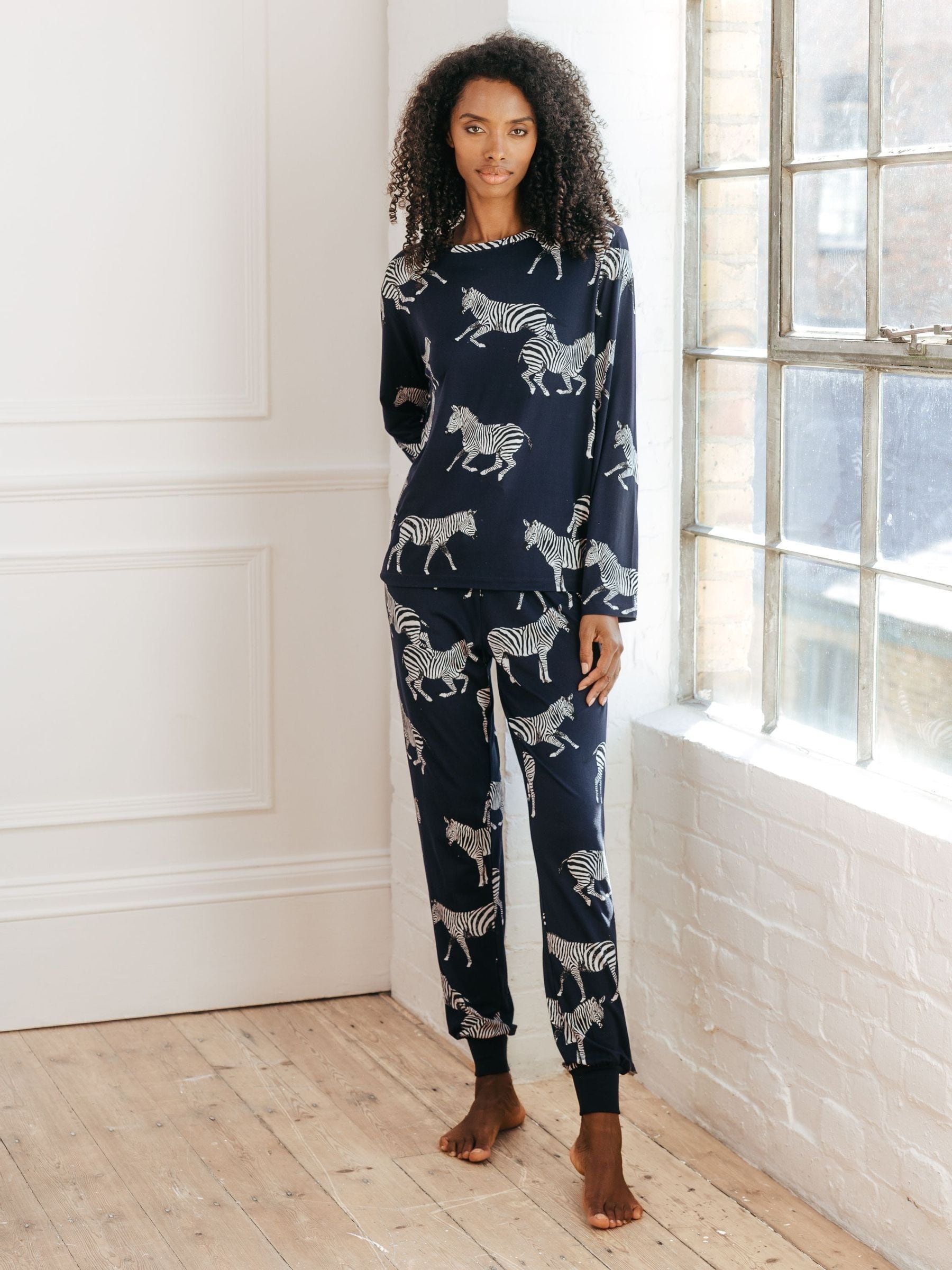 Chelsea Peers Blue Navy Zebra Classic Pyjamas Set