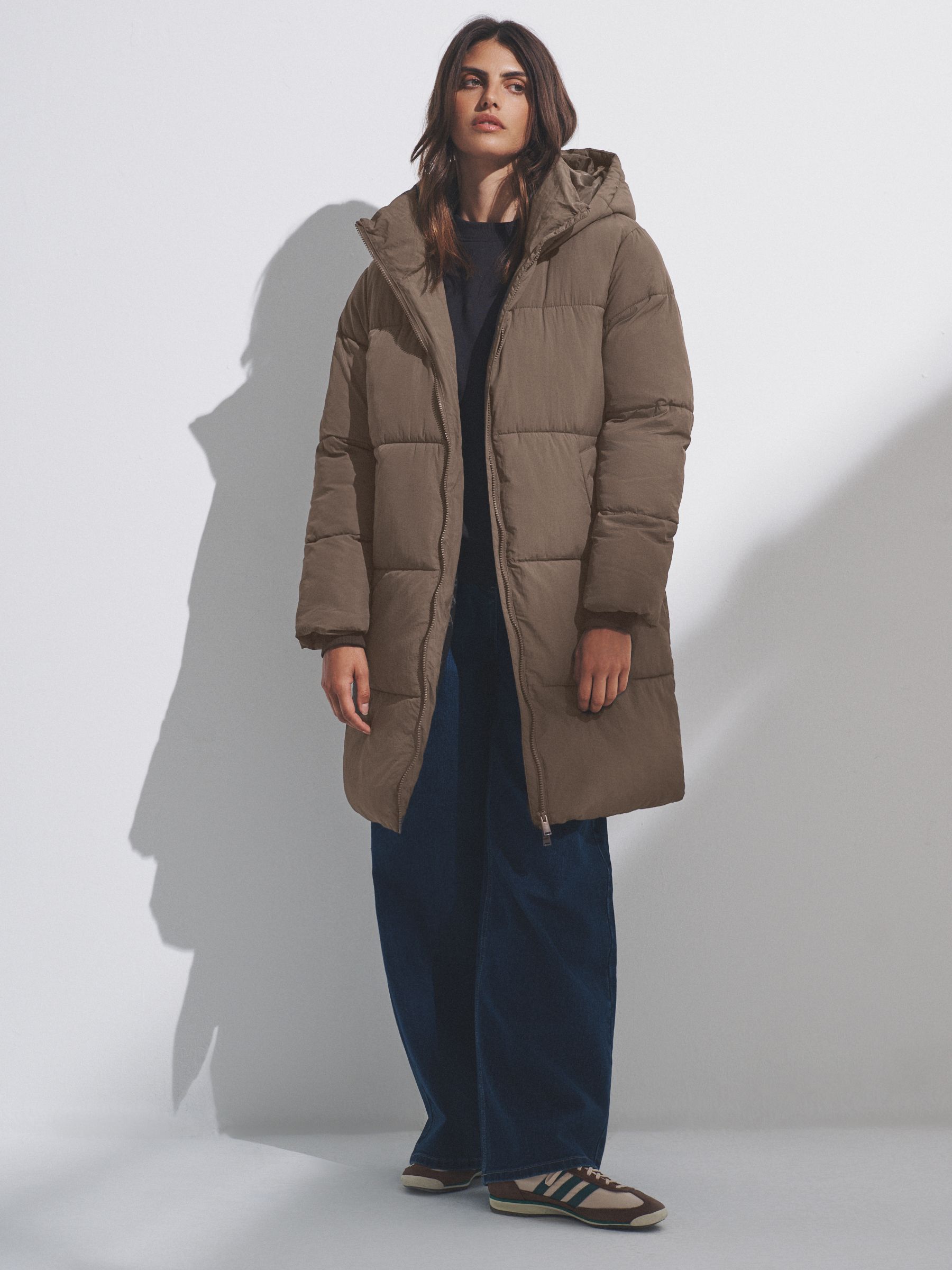 Buy The Set Hooded Longline Padded Midi Coat Taupe Brown from the Next ...