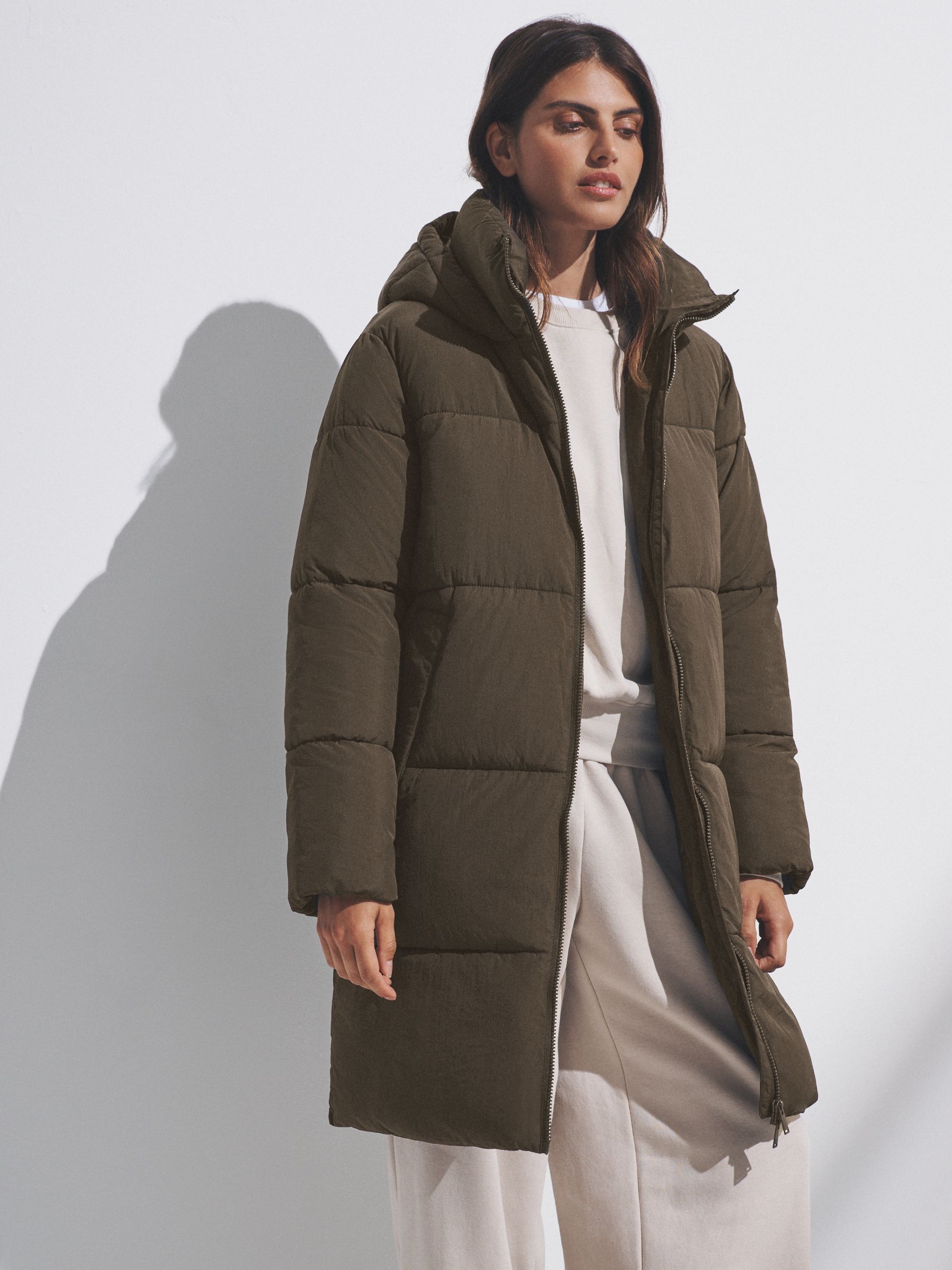 Buy The Set Hooded Longline Padded Midi Coat Dark Khaki Green from Next ...