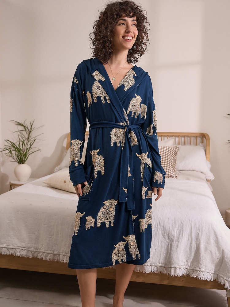Buy Navy Hamish The Highland Cow Cosy Lightweight Dressing Gown from ...