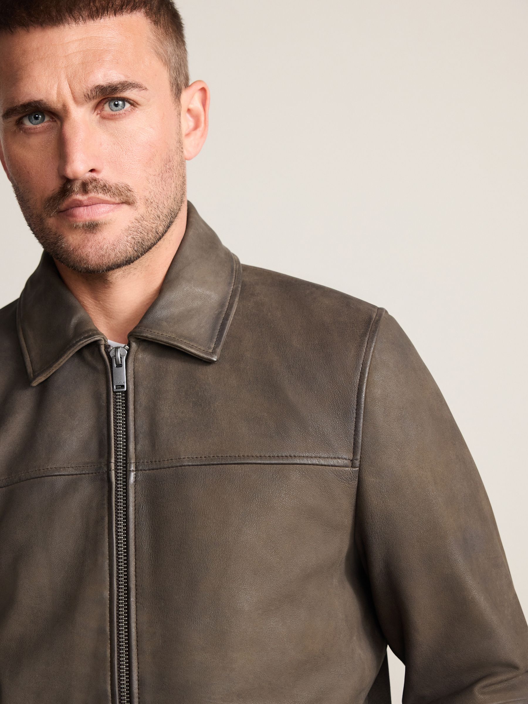 Buy Brown Nubuck Signature Leather Collared Jacket from the Next UK ...