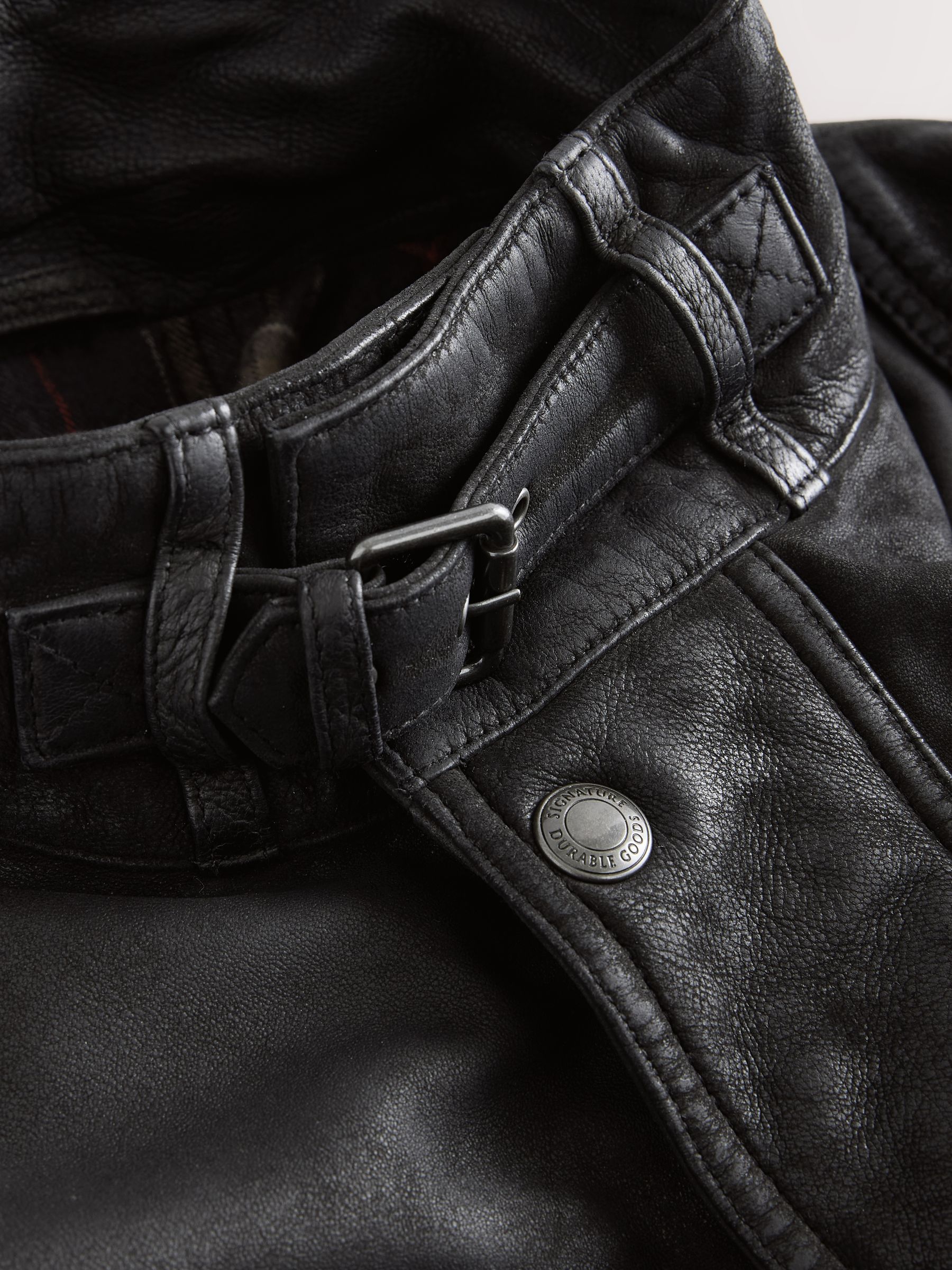 Buy Black Nubuck Signature Four Pocket Leather Biker Jacket from the ...