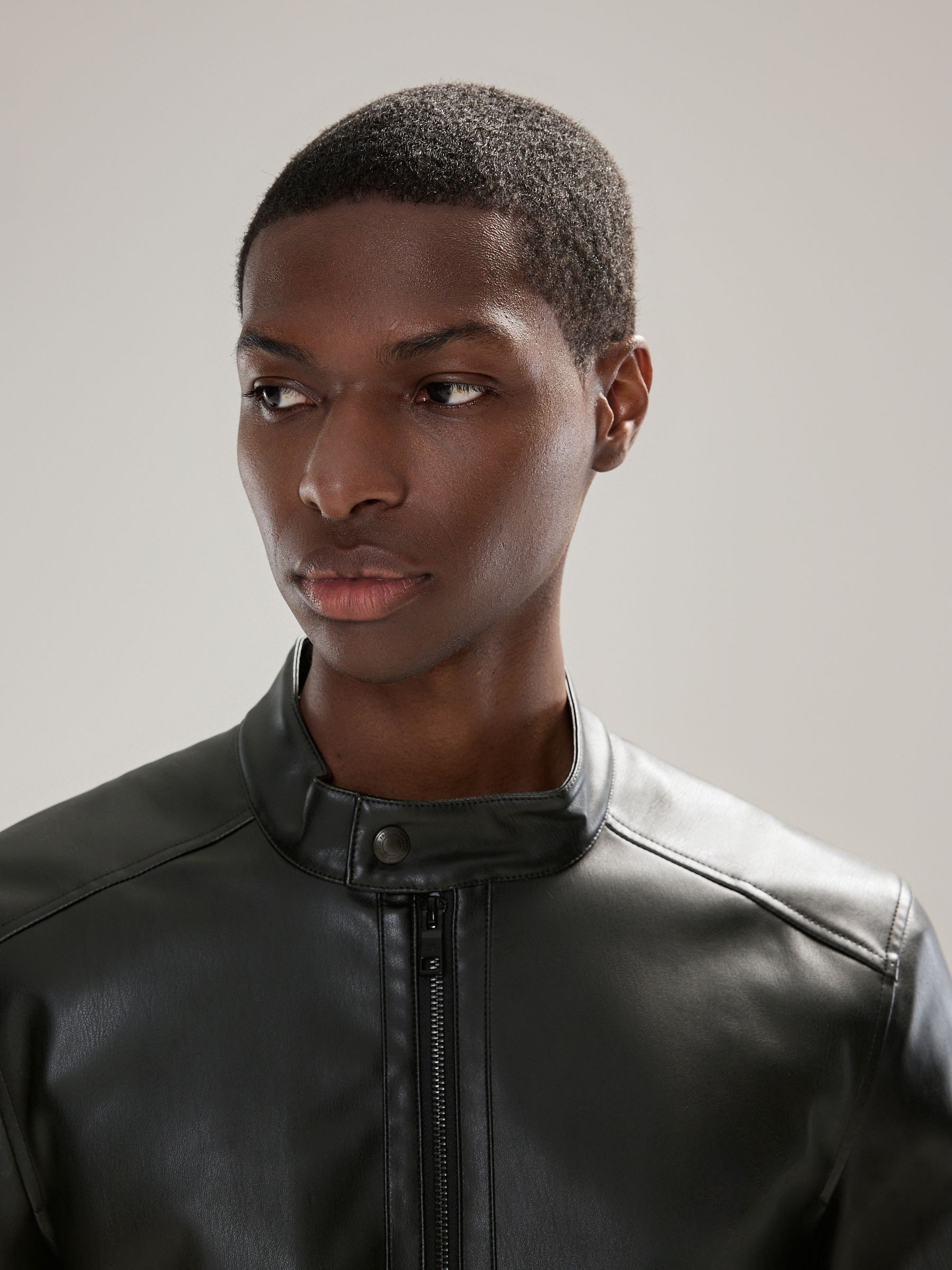Buy Black Faux Leather Racer Jacket from Next Denmark