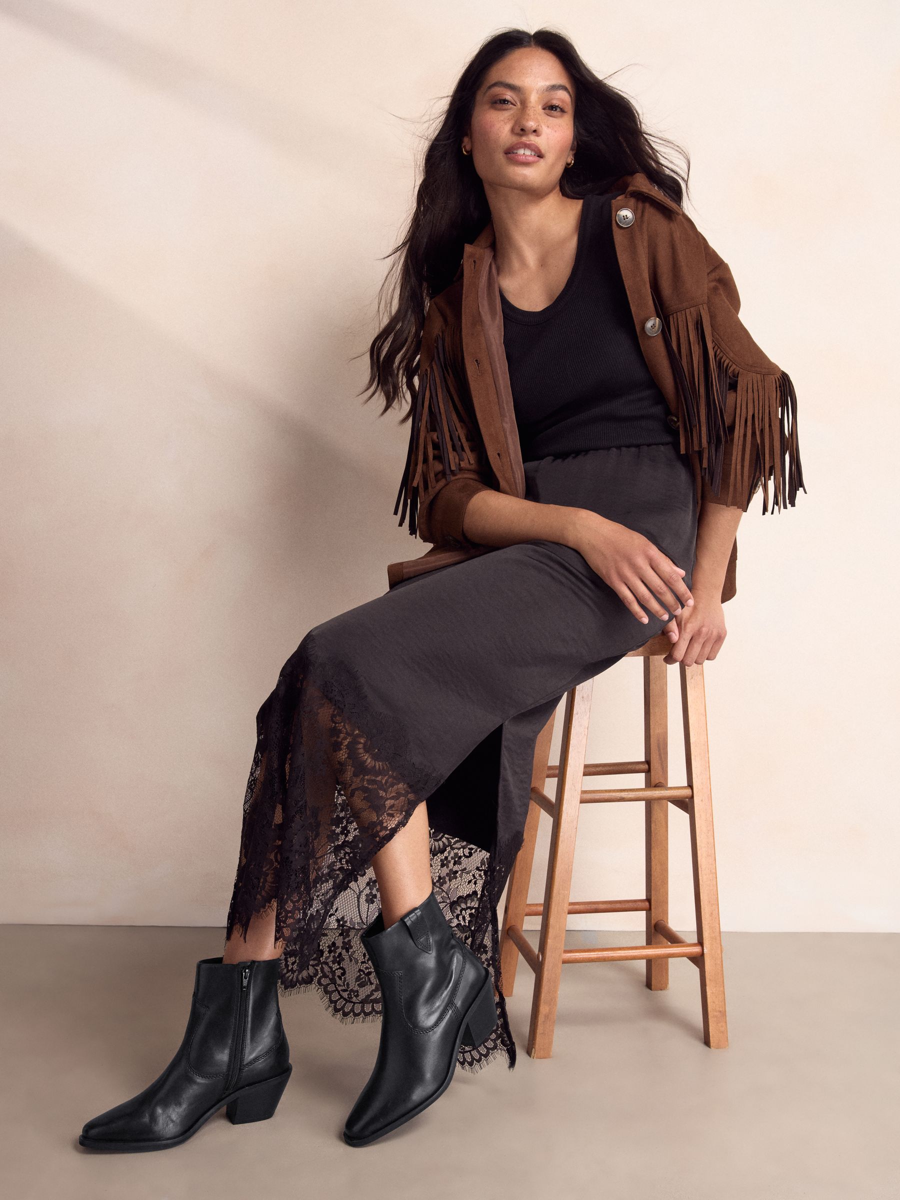 Buy Black Leather Standard/Wide Fit Cowboy Block Heel Ankle Boots from ...