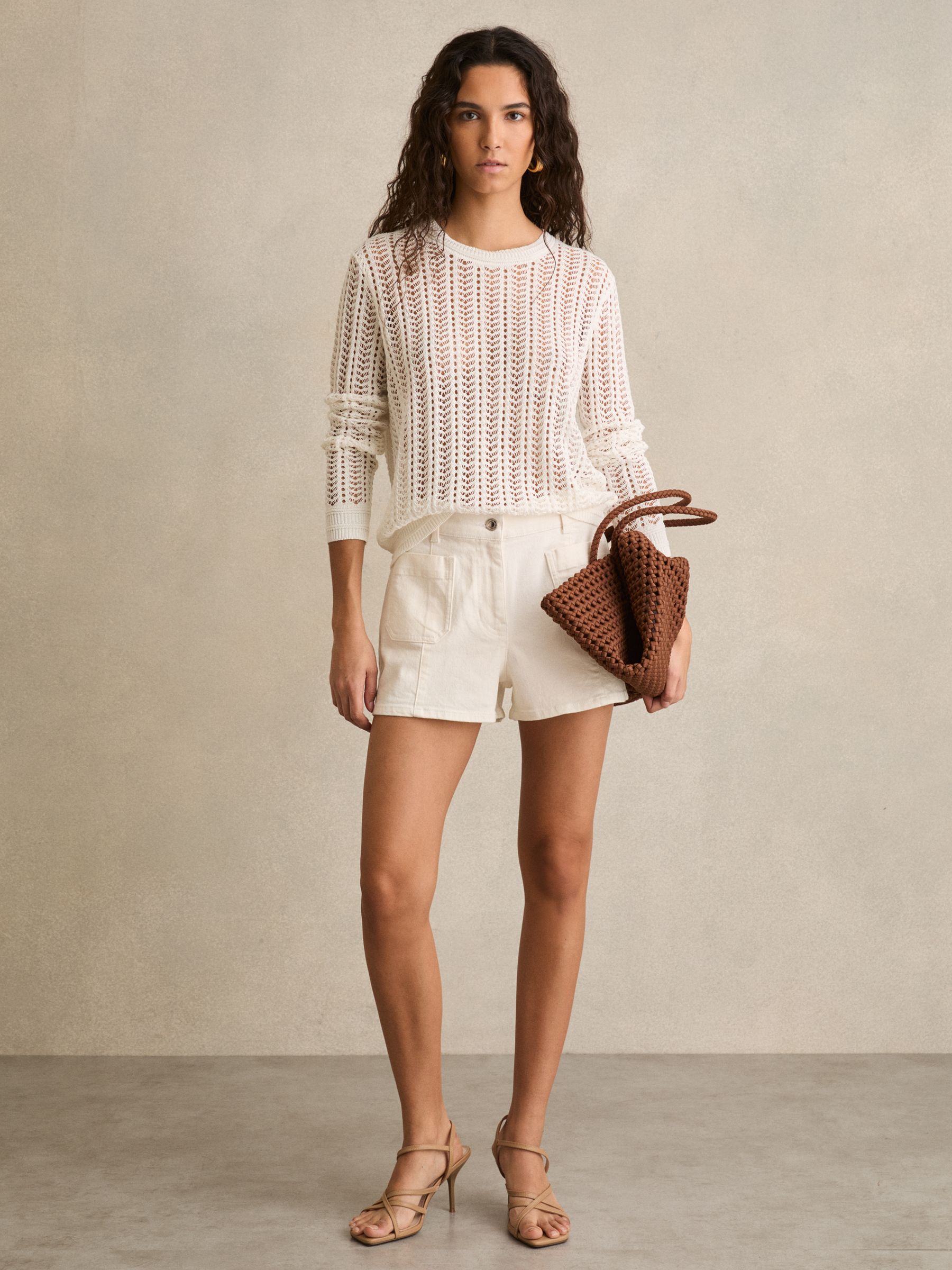 Buy Reiss White Kira Mid-Rise Patch Pocket Denim Shorts from the Next ...