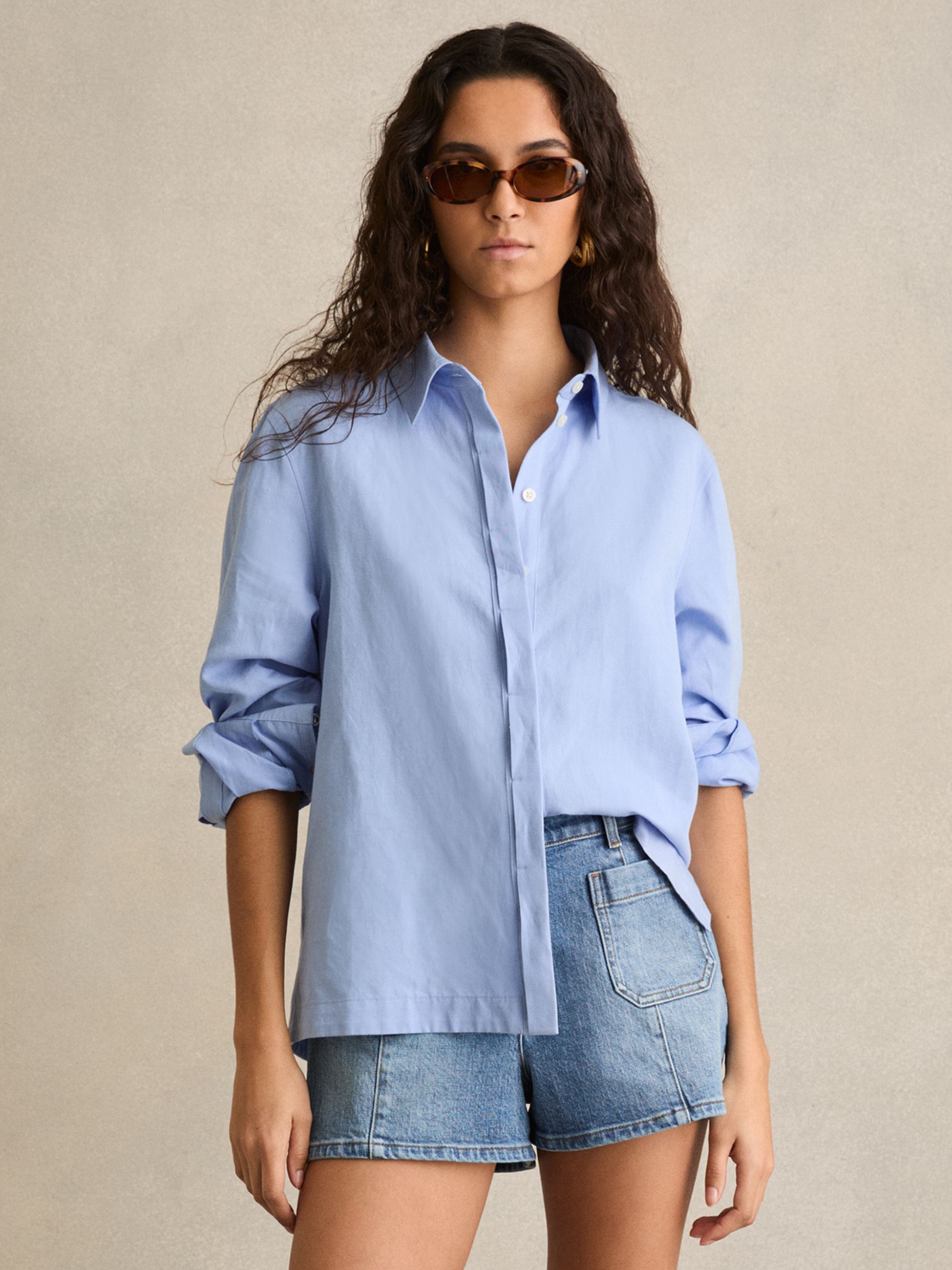 Buy Reiss Mid Blue Kira Mid-Rise Patch Pocket Denim Shorts from the ...