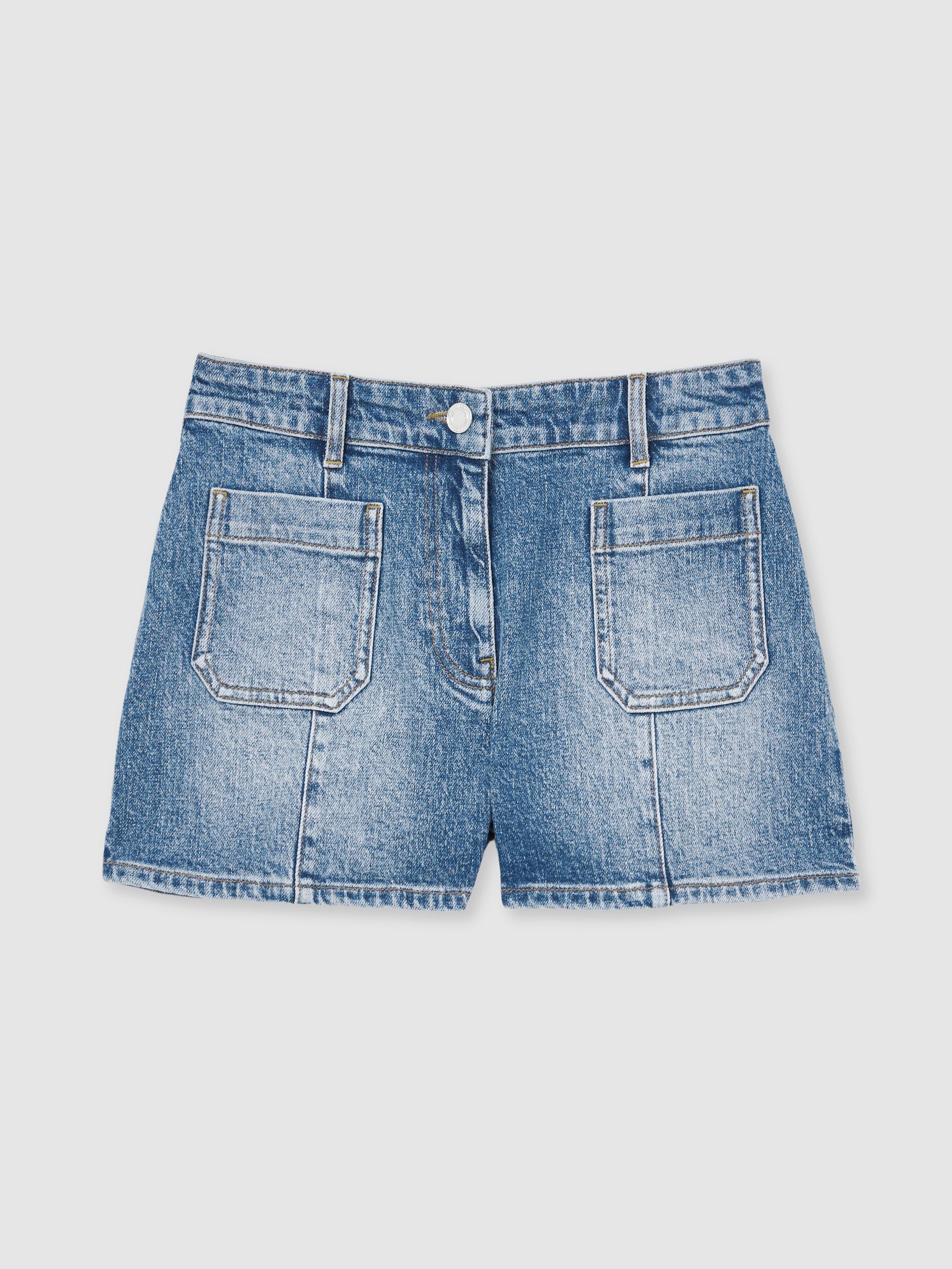 Buy Reiss Mid Blue Kira Mid-Rise Patch Pocket Denim Shorts from the ...
