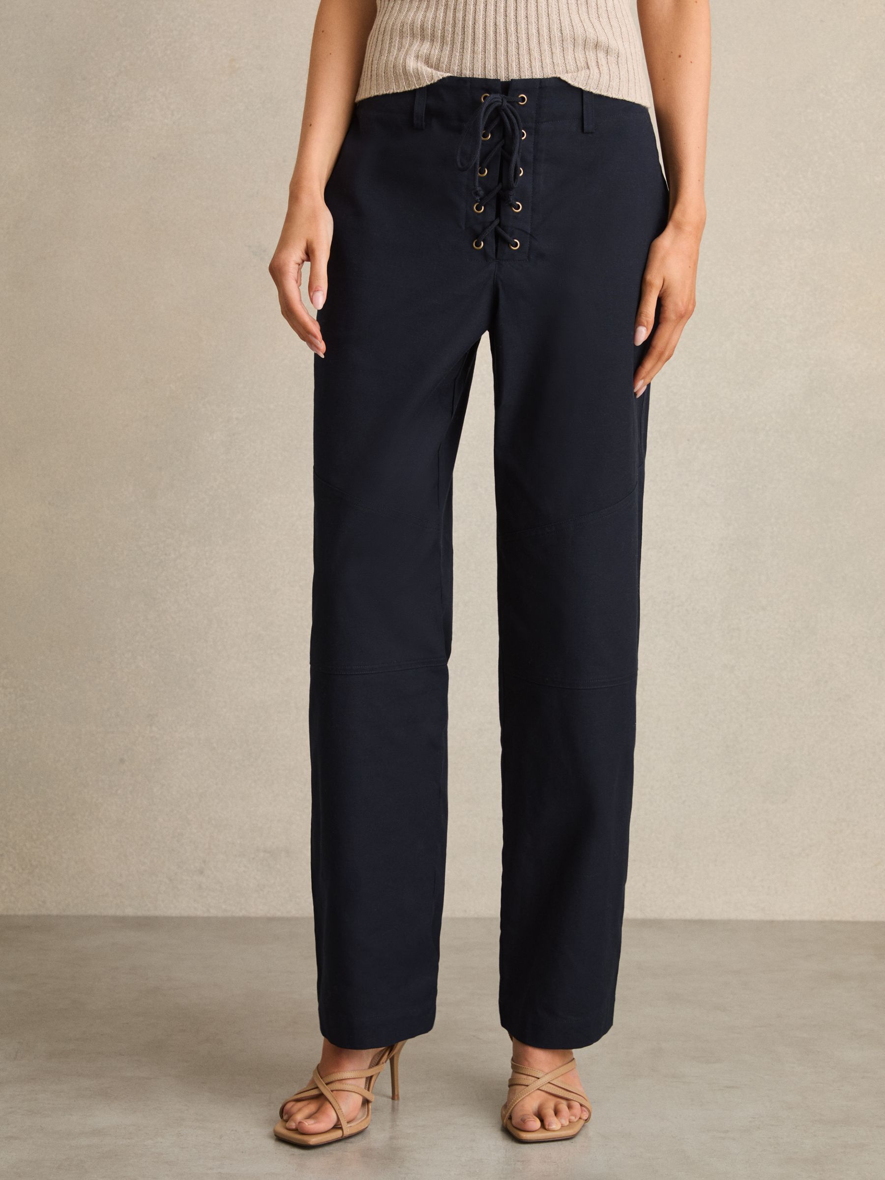 Buy Reiss Navy Clement Lace-up Tapered Trousers from the Next UK online ...