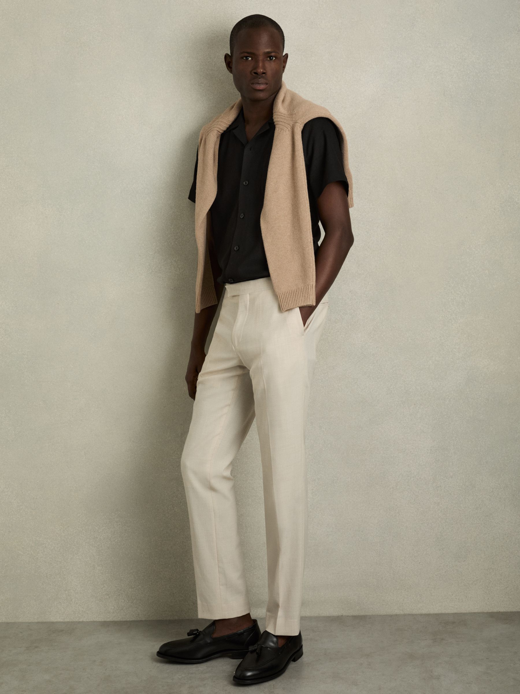 Buy Reiss Black Nitus Herringbone Twill Cuban Collar Short Sleeve Shirt ...