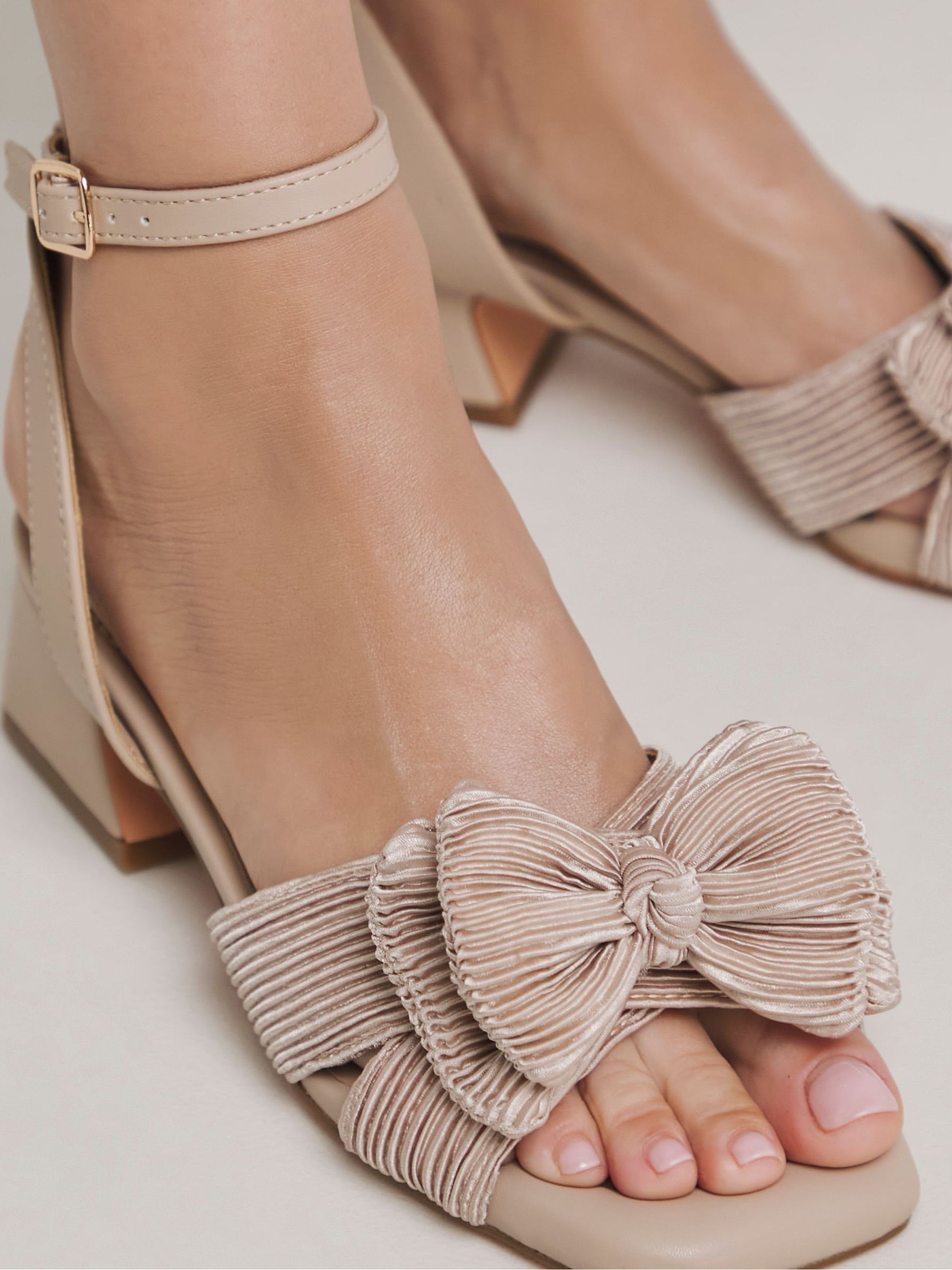 Buy Simply Be Nude Double Bow Low Block Heels In Extra Wide Fit from ...