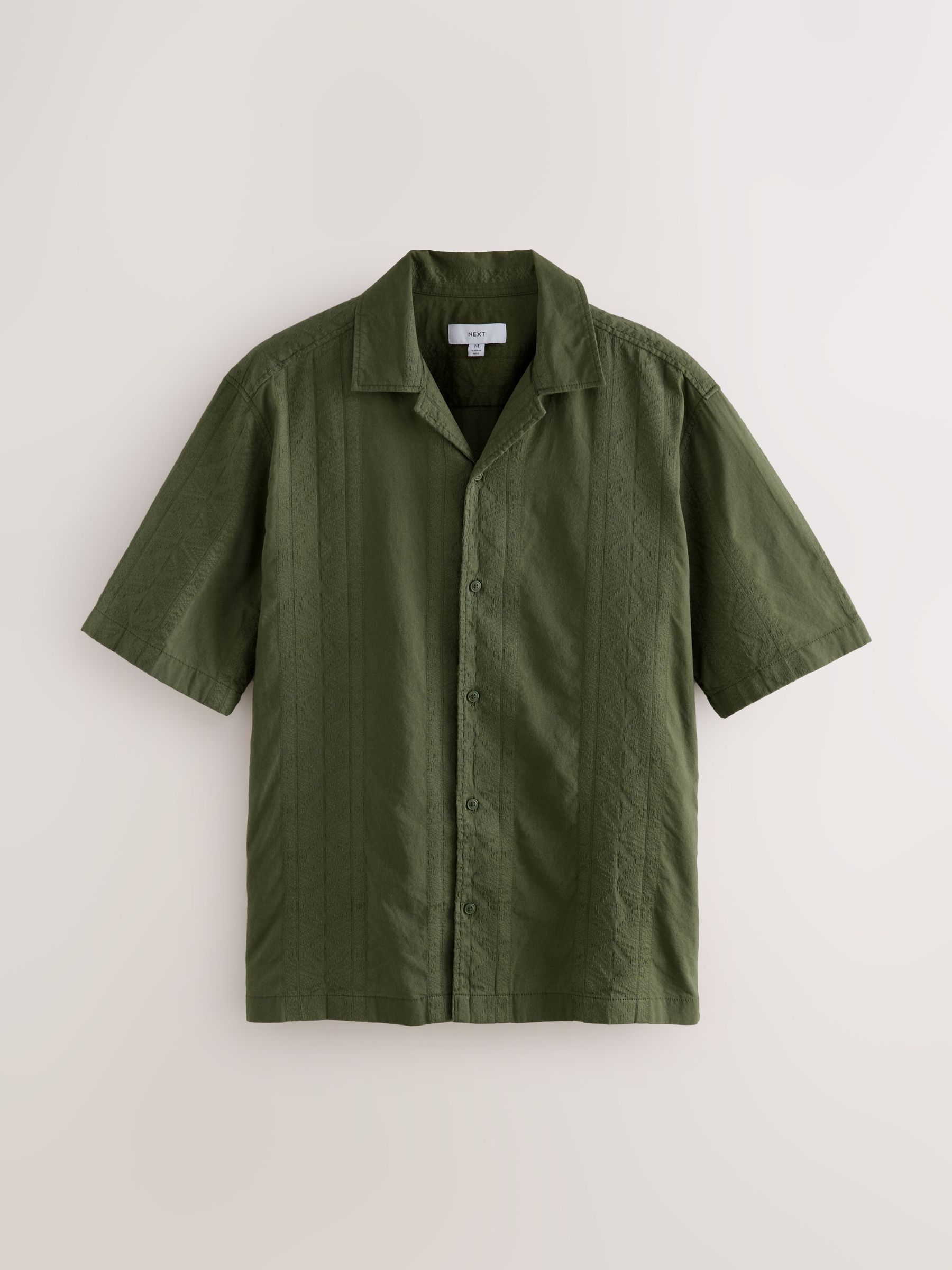Buy Khaki Green Navajo Style Printed Short Sleeve 100% Cotton Shirt ...