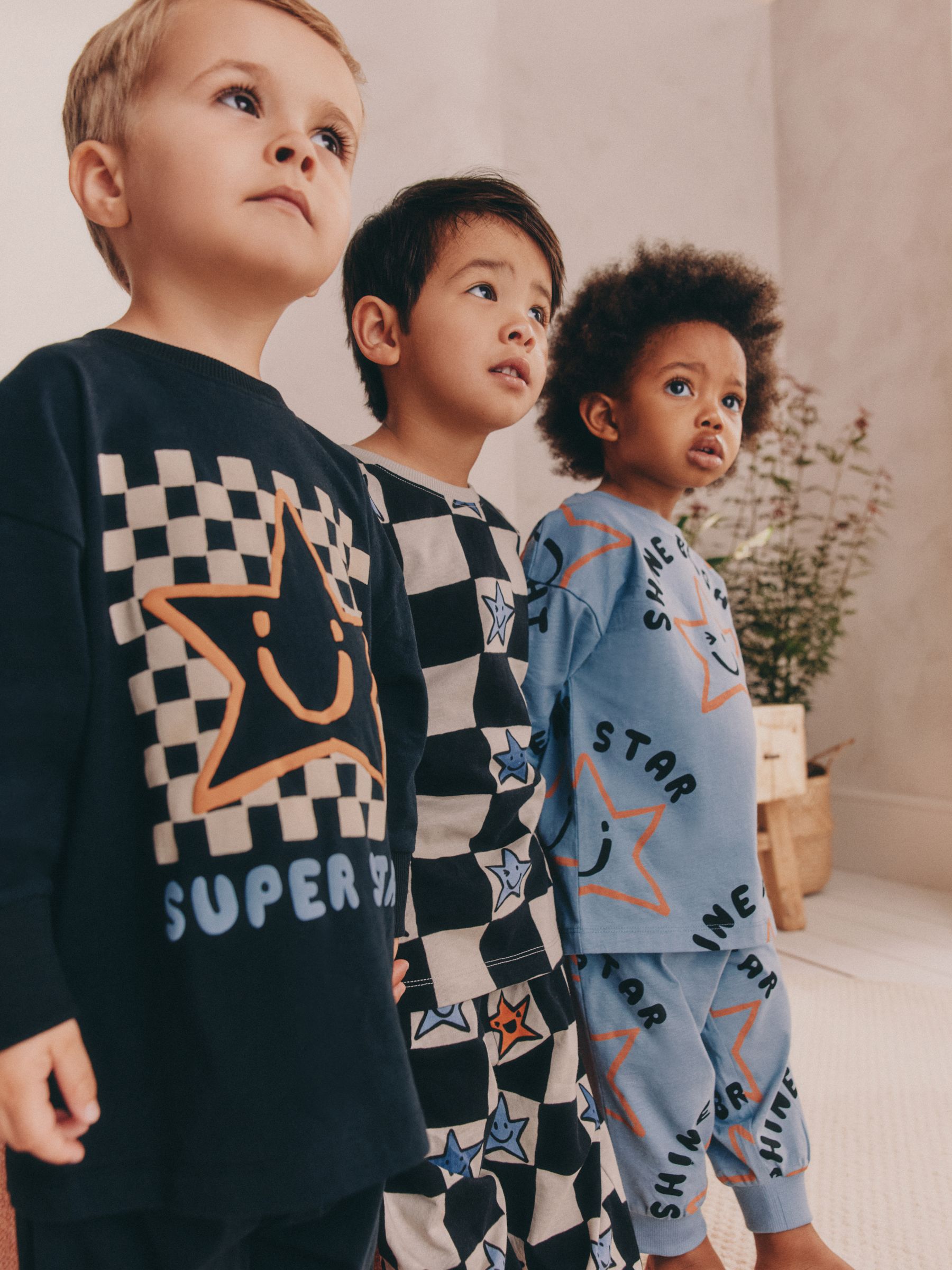 Buy Multi Star and Checkerboard Oversized Pyjamas 3 Pack (9mths-10yrs ...