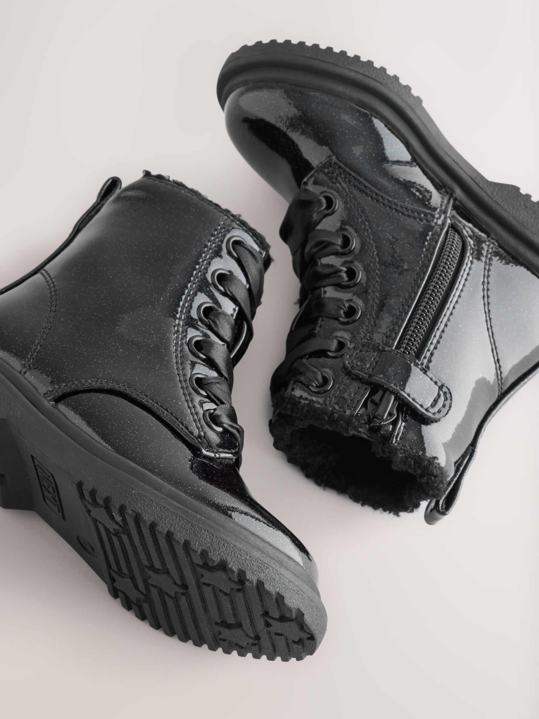 Buy Black Patent Sparkle Wide Fit (G) Lace-Up Ankle Boots from the Next ...