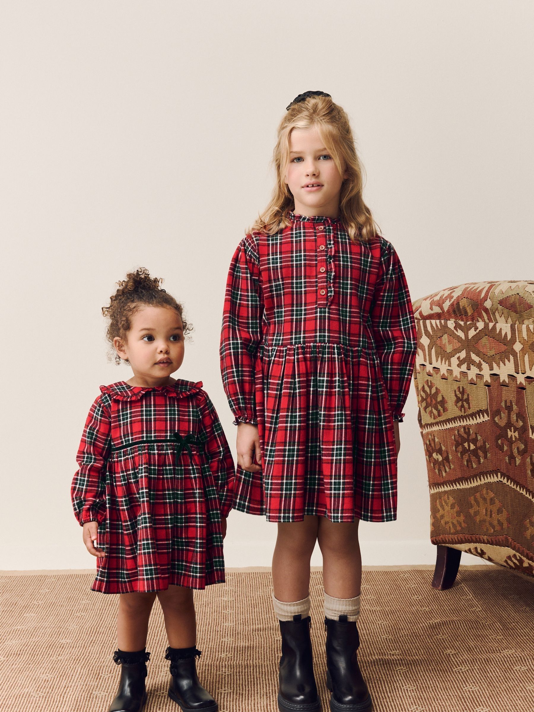 Buy Red Check Long Sleeve Collar Dress (3mths-8yrs) from Next Saudi Arabia