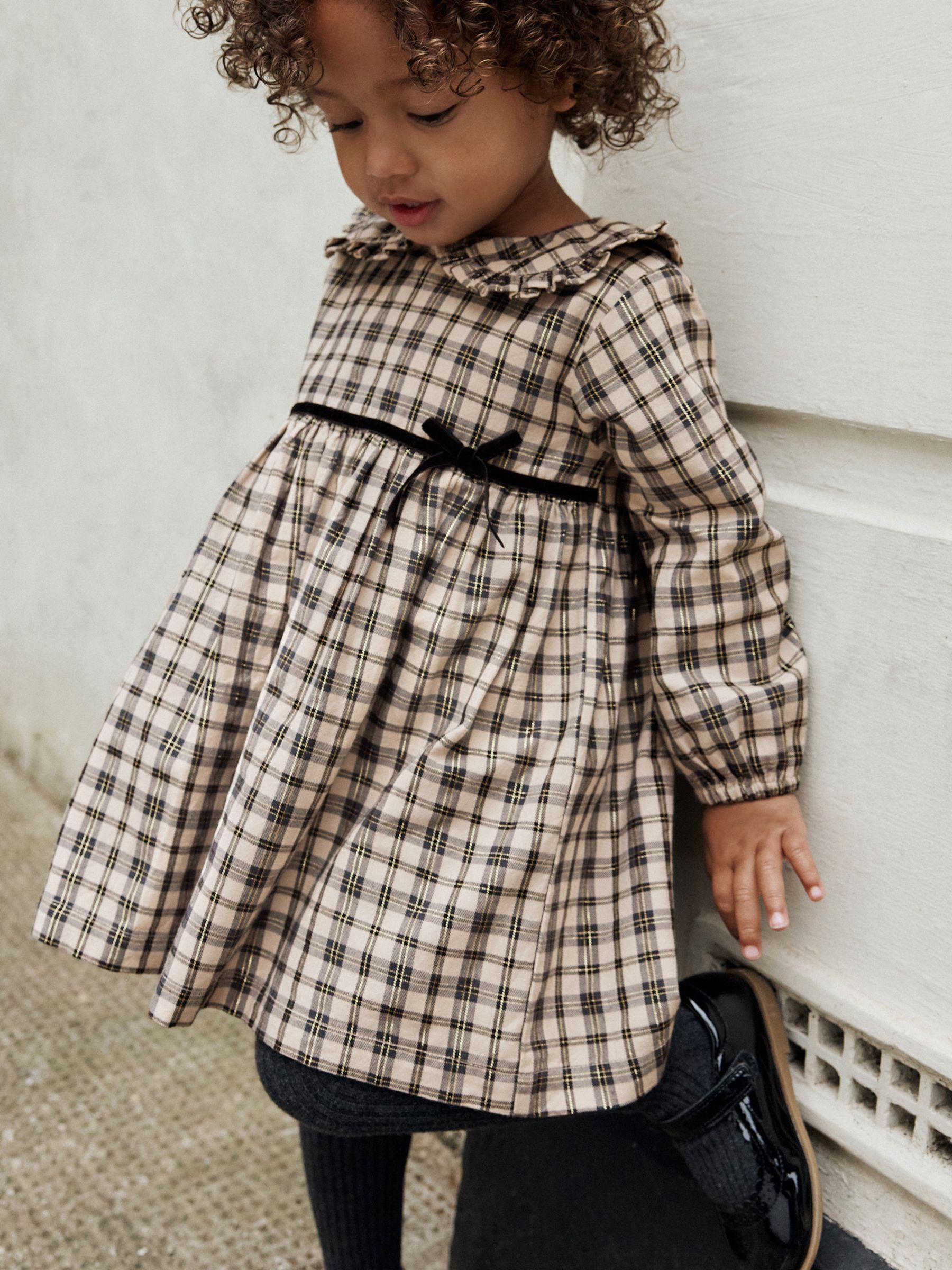 Buy Neutral Check Long Sleeve Collar Dress (3mths-6yrs) from Next USA