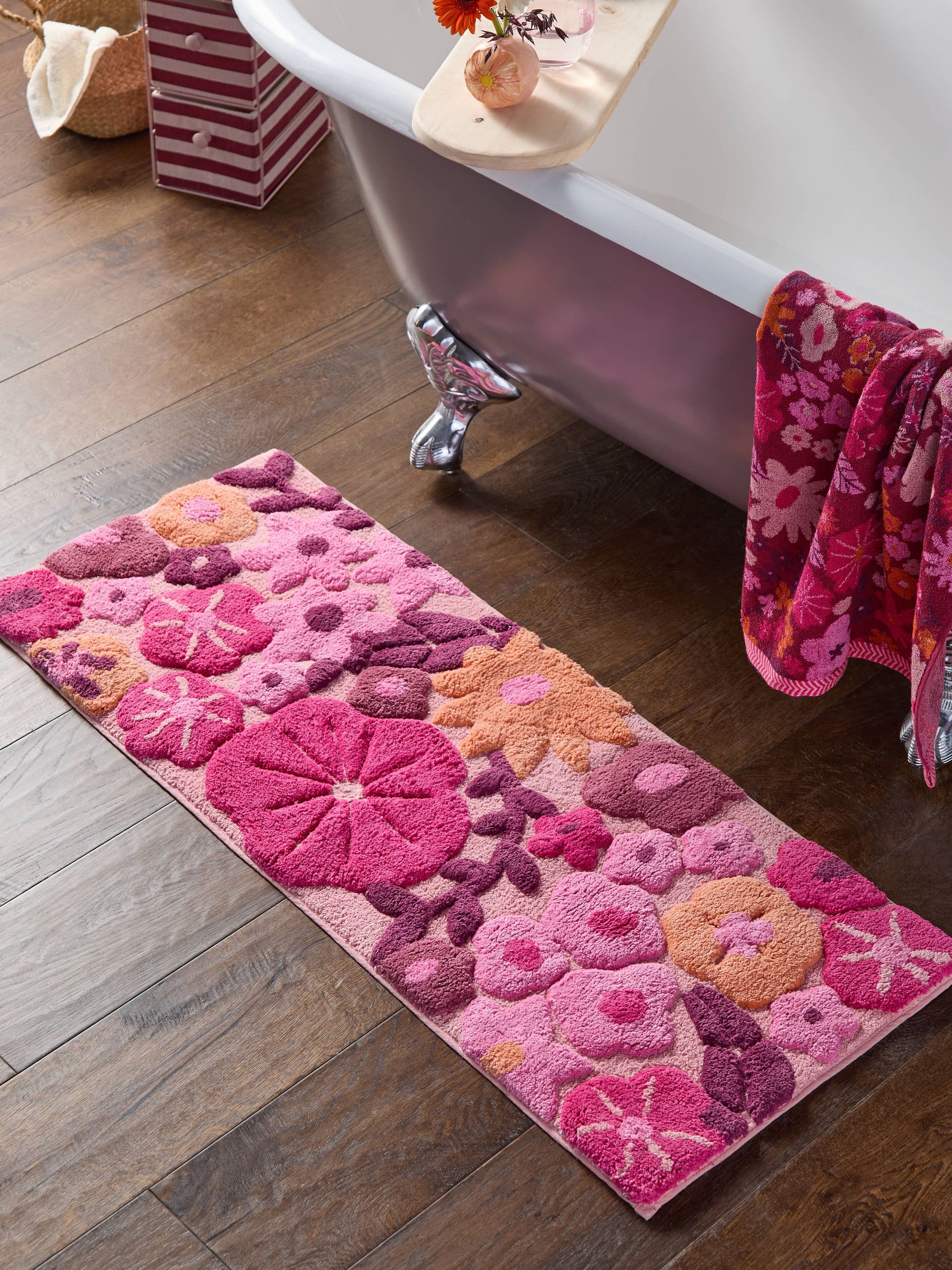Buy Berry Red Floral Print 100% Cotton Runner Bath Mat from the Next UK ...