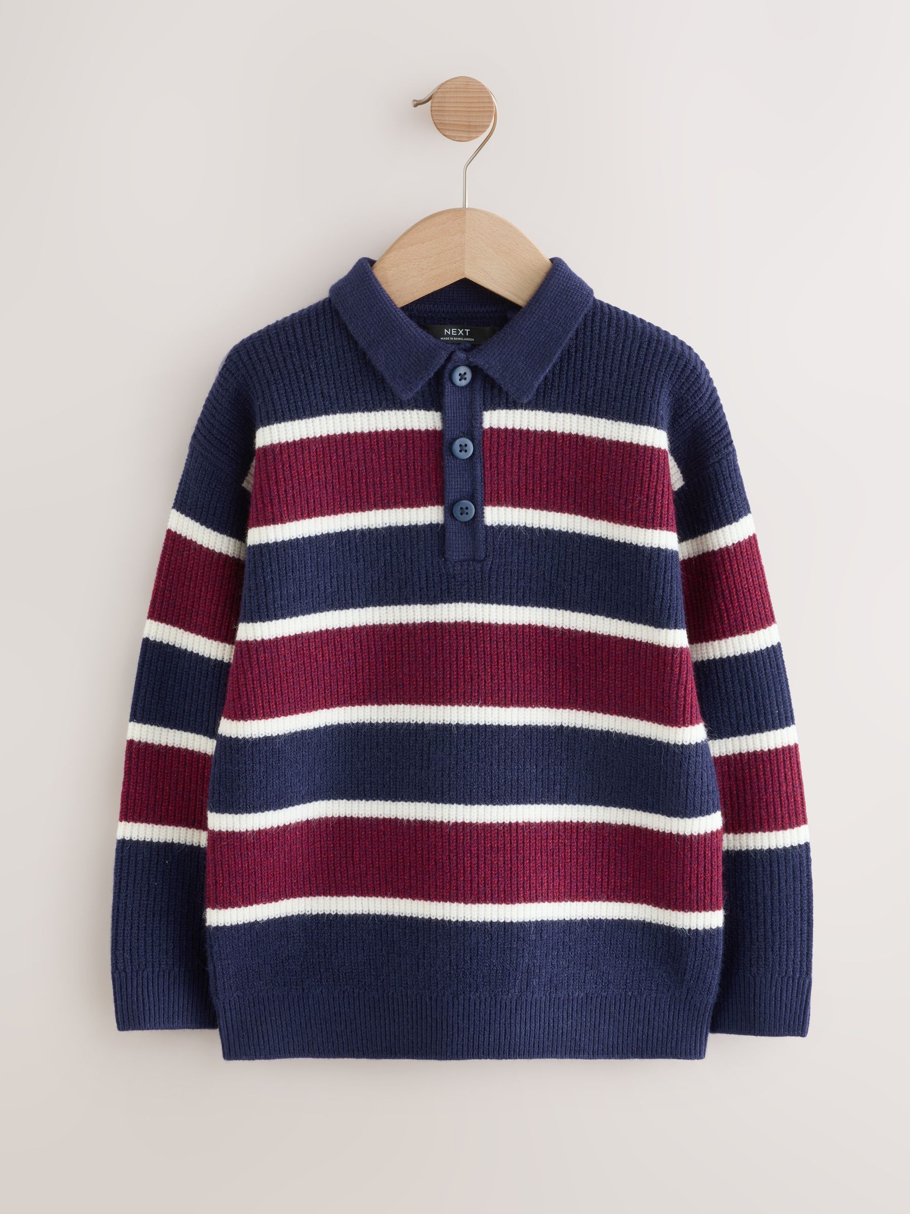 Buy Navy Blue/Burgundy Stripe Knitted Rugby Shirt (3-16yrs) from the ...